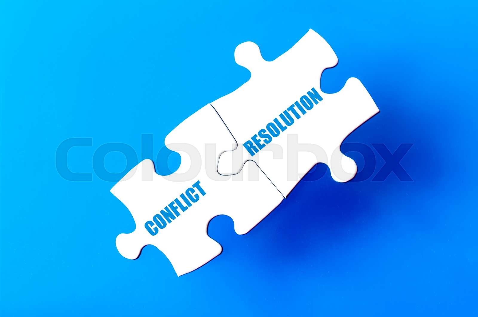 Connected puzzle pieces with words CONFLICT and RESOLUTION | Stock ...