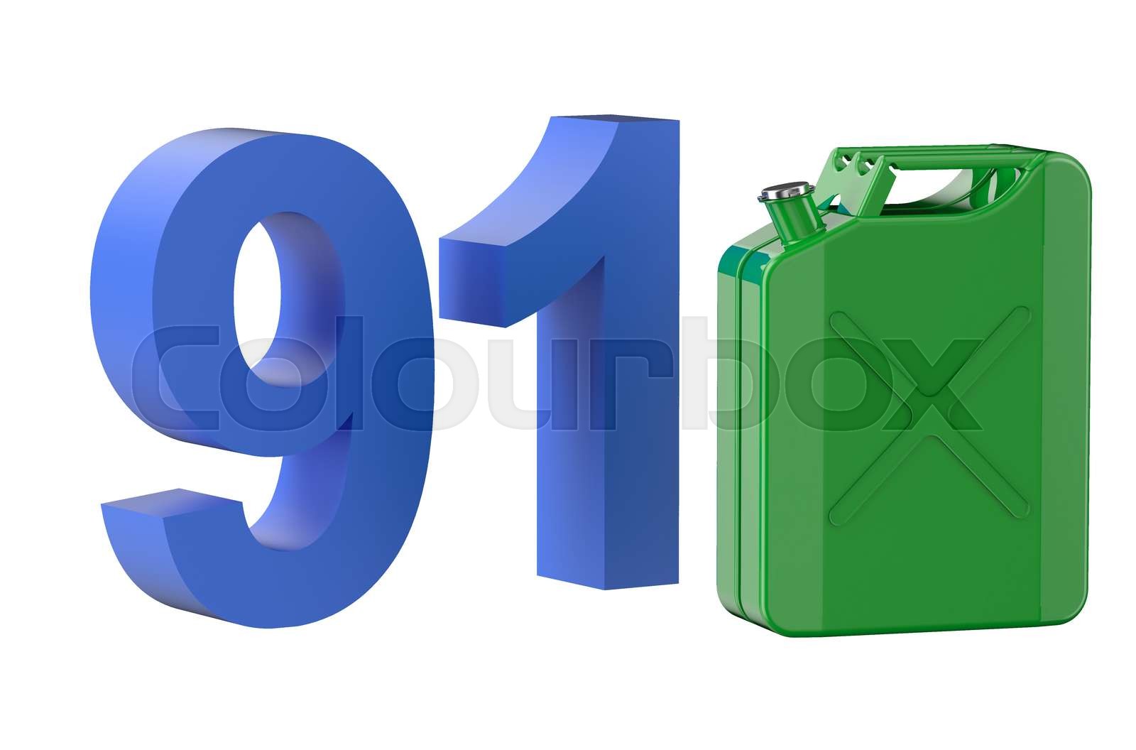steel green jerrycan with 91 gasoline | Stock image | Colourbox
