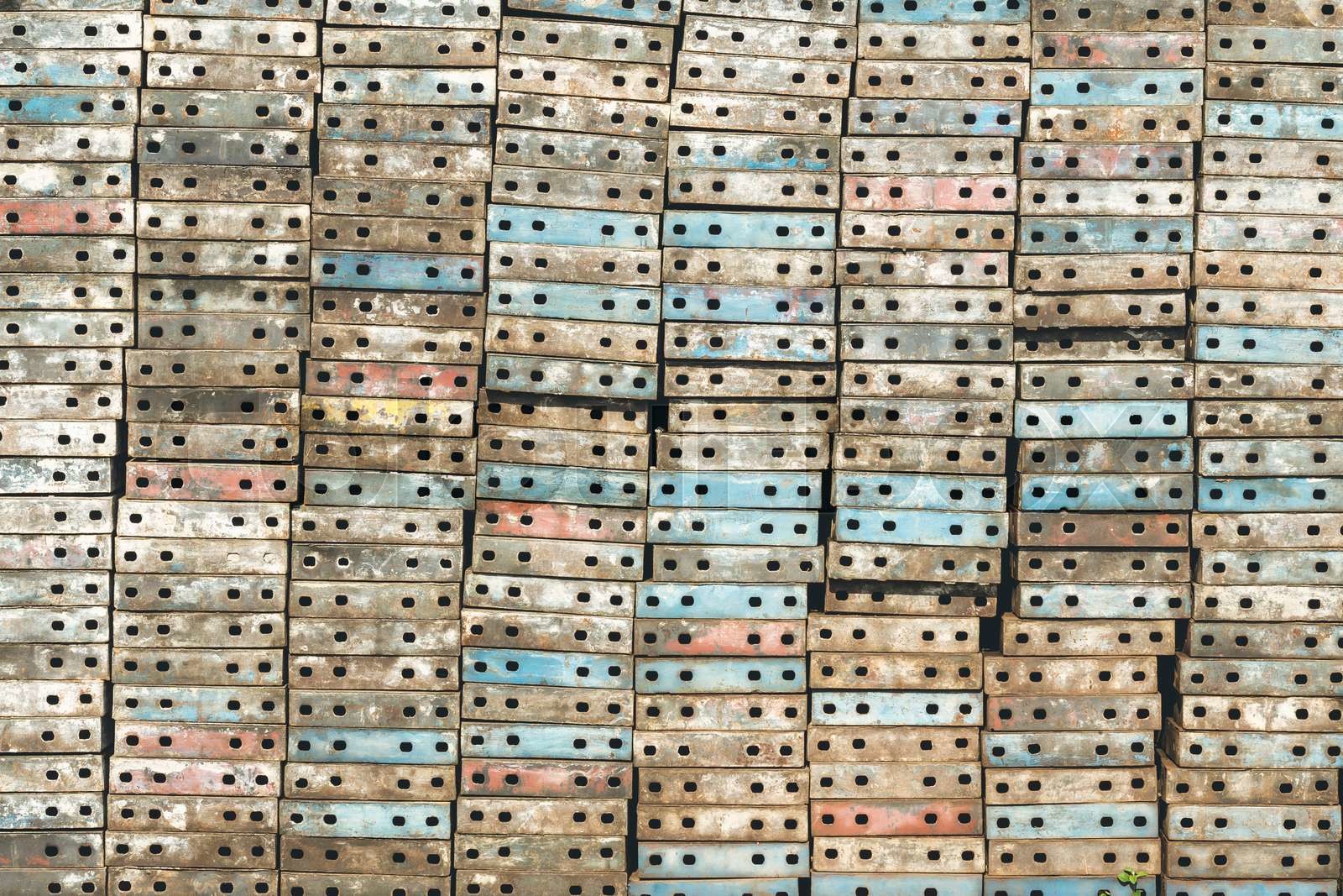 Stack of metal platform use for scaffolding | Stock image | Colourbox