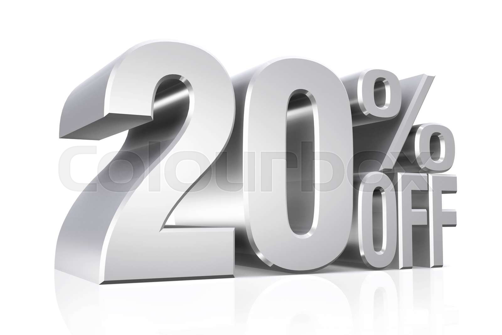 3D render silver text 20 percent off. | Stock image | Colourbox