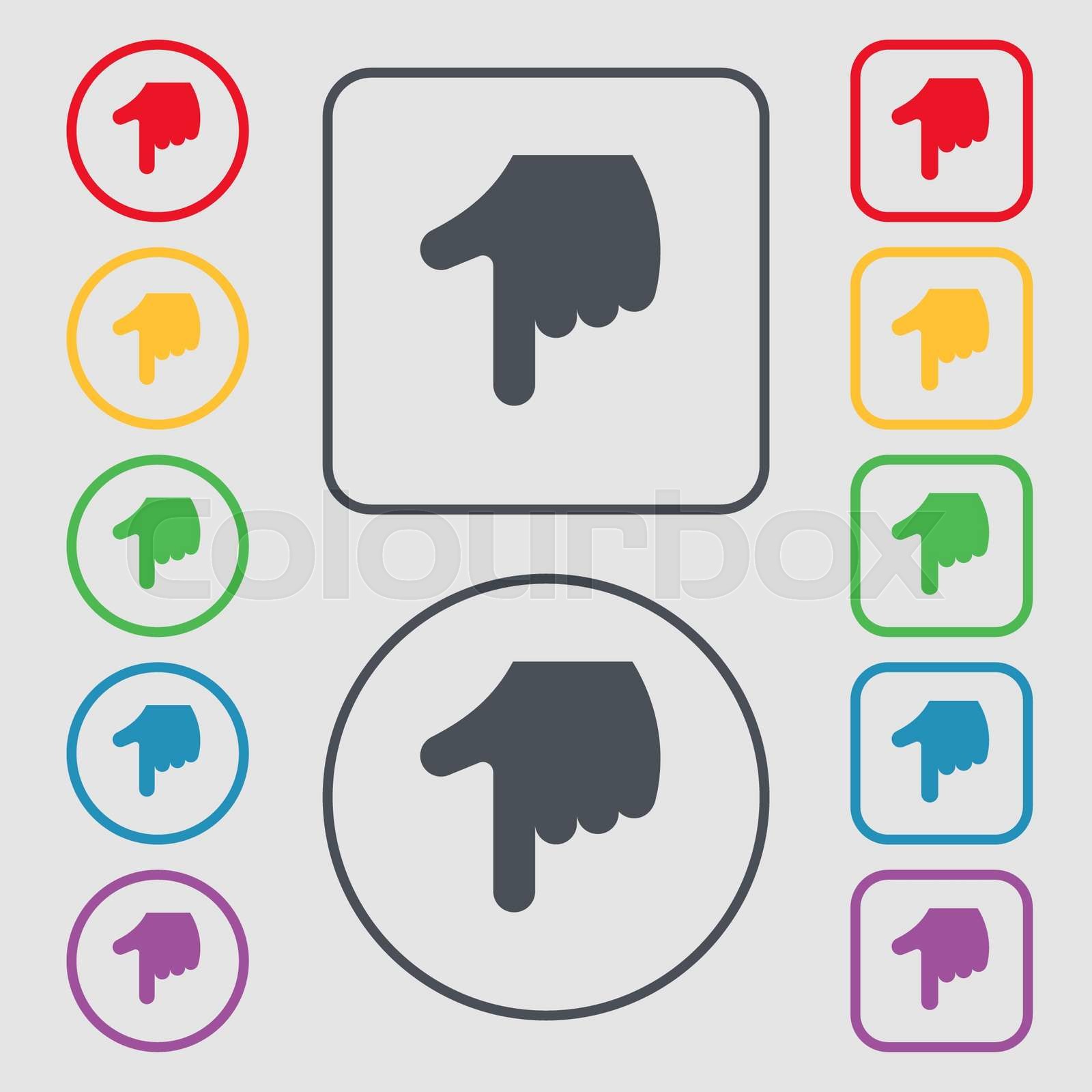 pointing hand icon sign. symbol on the Round and square buttons with ...