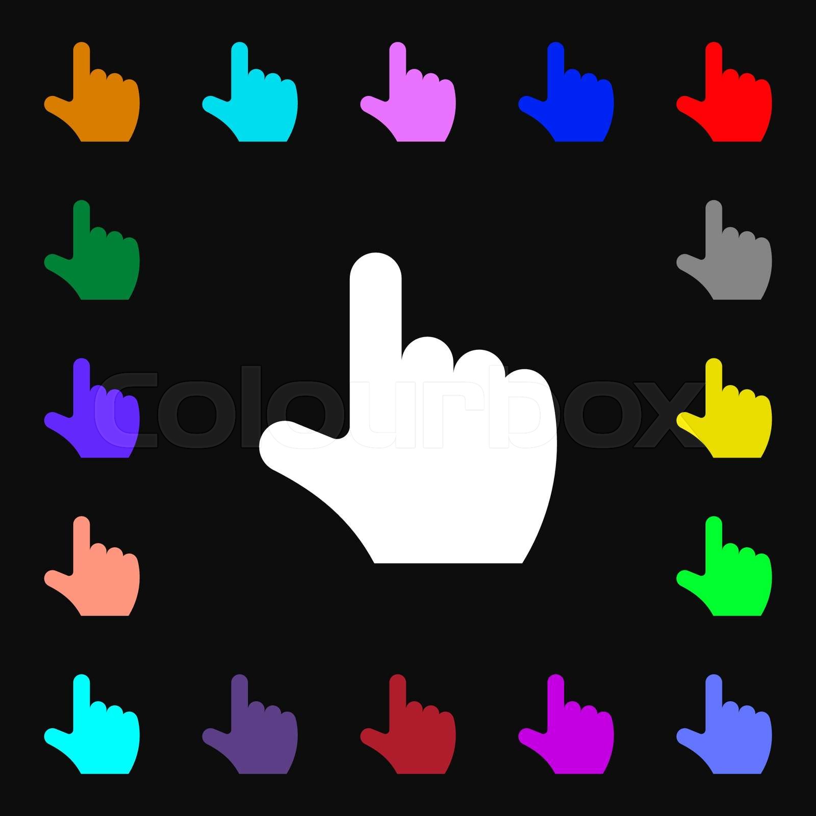 pointing hand icon sign. Lots of colorful symbols for your design ...