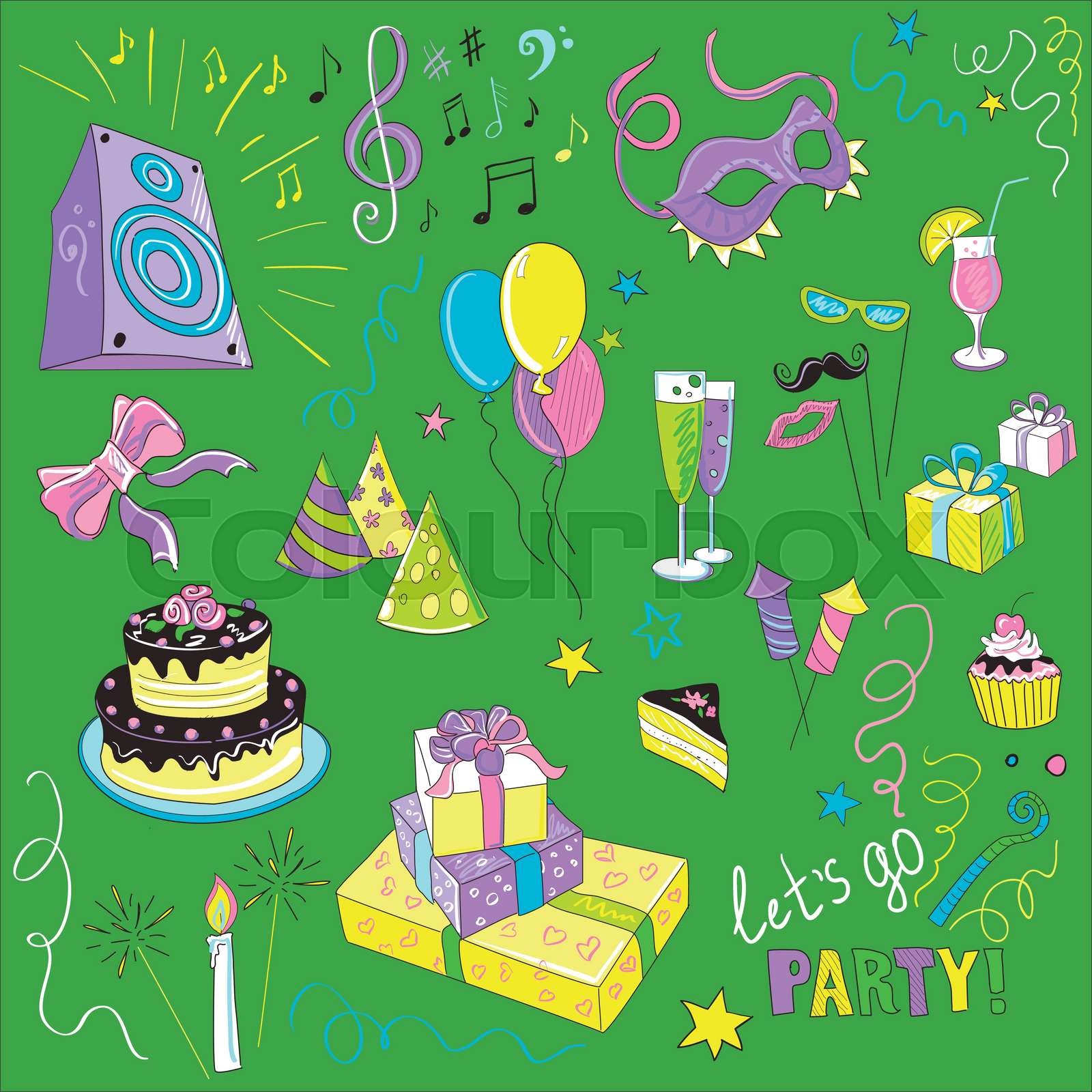 Colored Set of sketch party | Stock vector | Colourbox