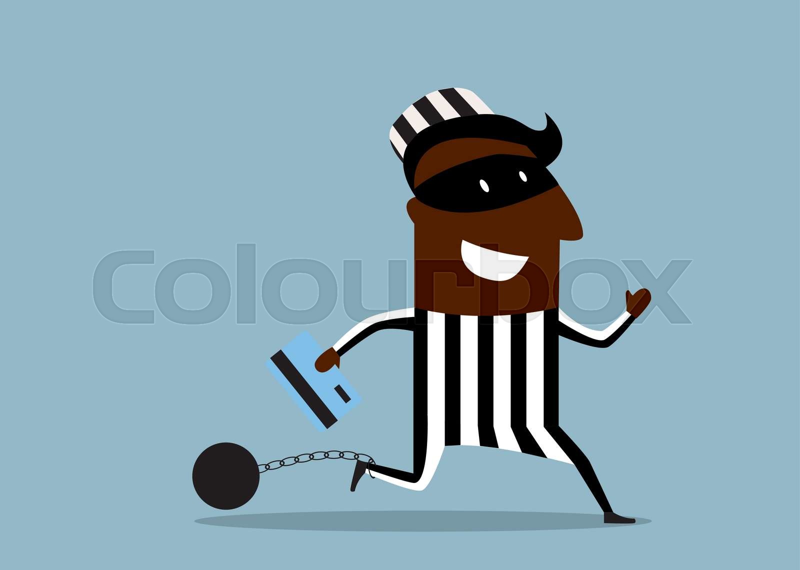 Prisoner in a mask running with a ball and chain | Stock vector | Colourbox