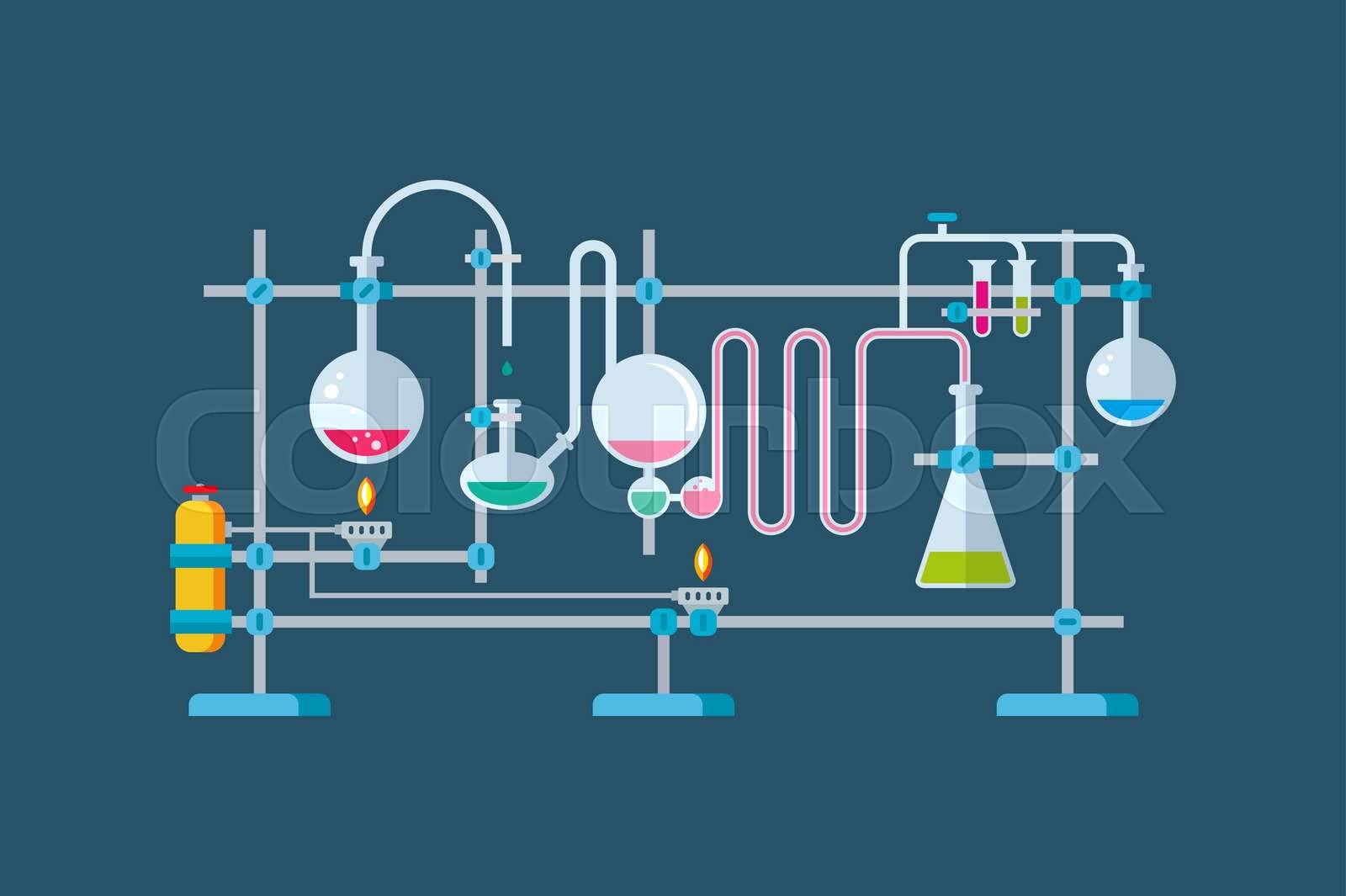 Chemical Laboratory Equipment Objects with a Series of Flasks and ...