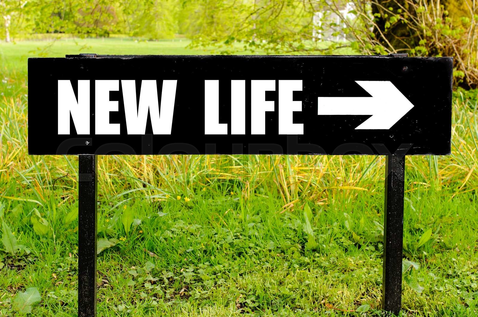 NEW LIFE written on directional black metal sign | Stock image | Colourbox