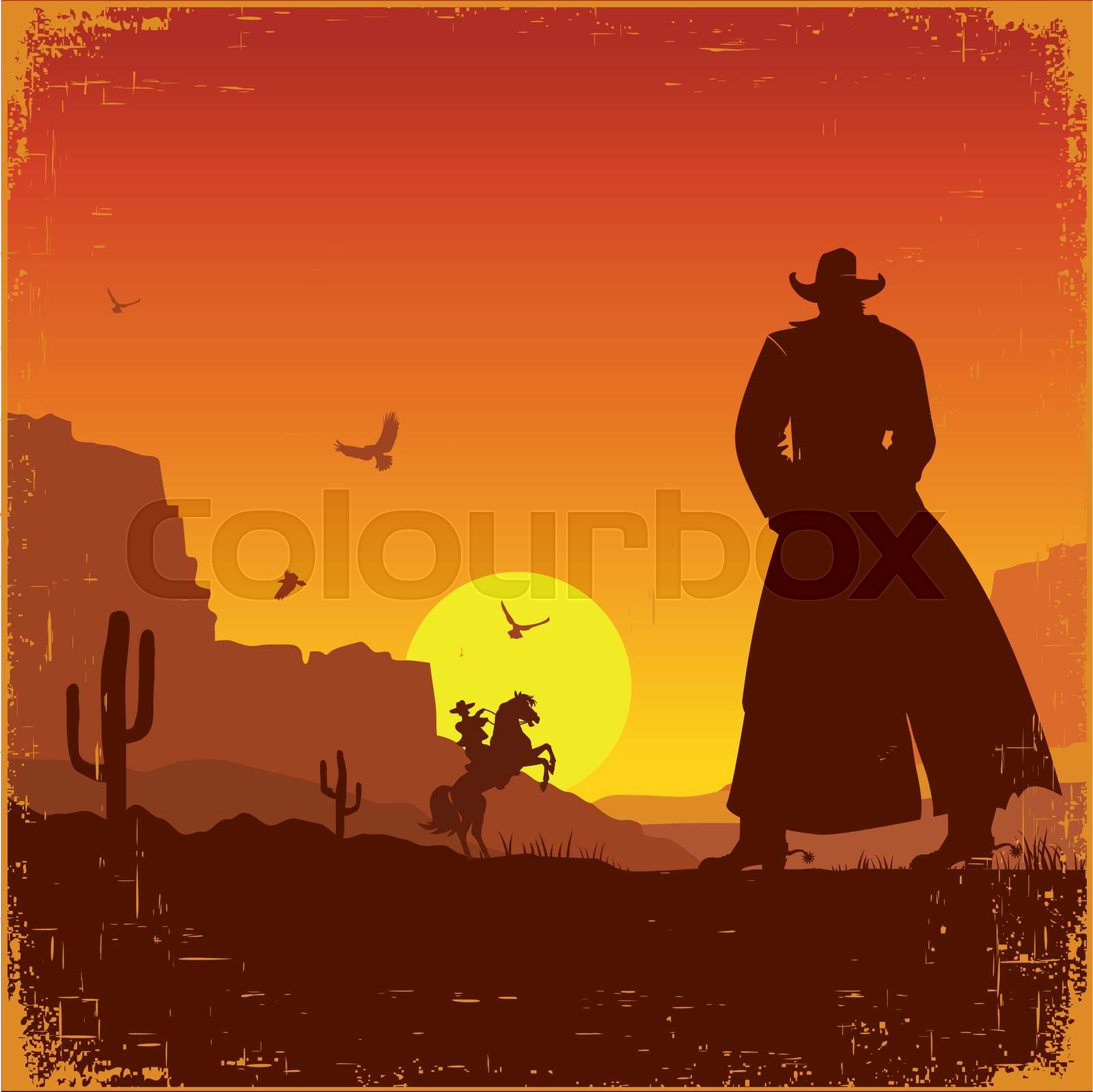 Wild West american landscape.Vector western poster | Stock vector ...