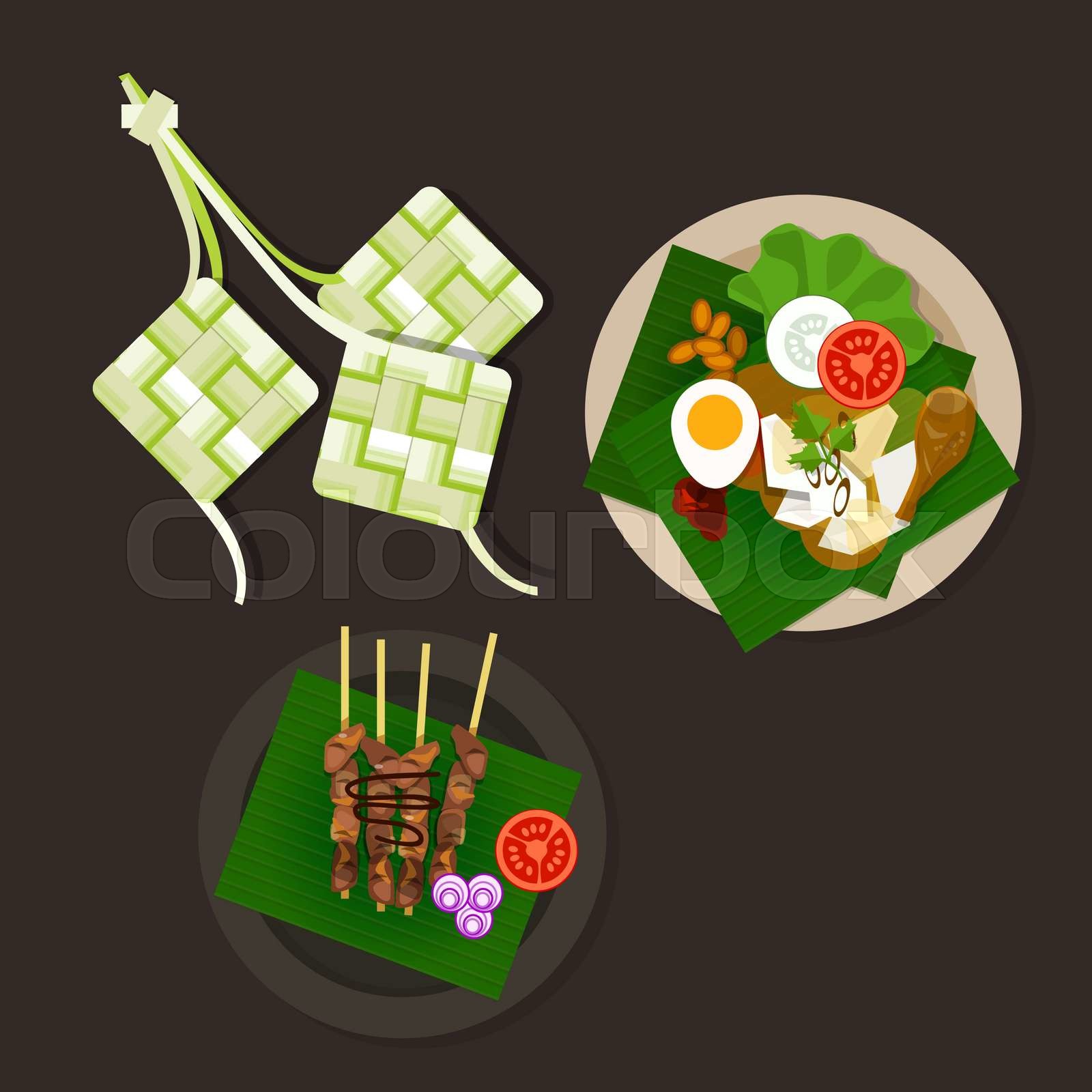 lebaran ketupat idul fitri ied food sate opor ayam | Stock vector ...
