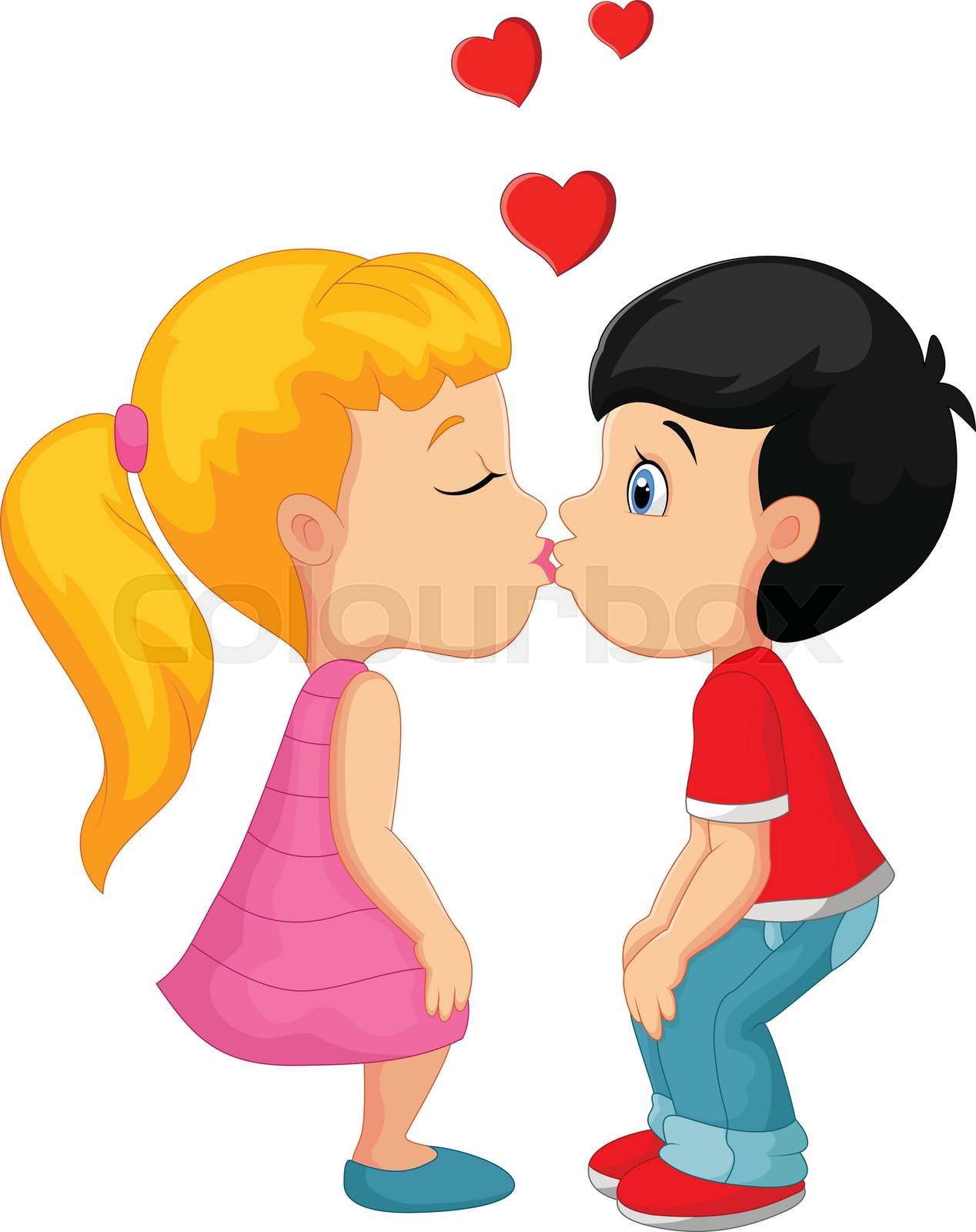 Cartoon little boy kissing a girl | Stock vector | Colourbox