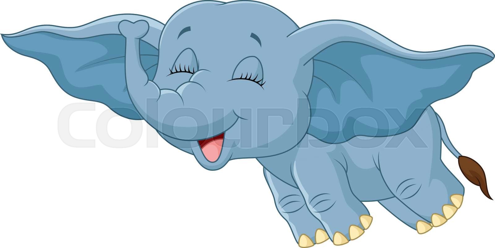 Cartoon elephant flying with his ear | Stock vector | Colourbox