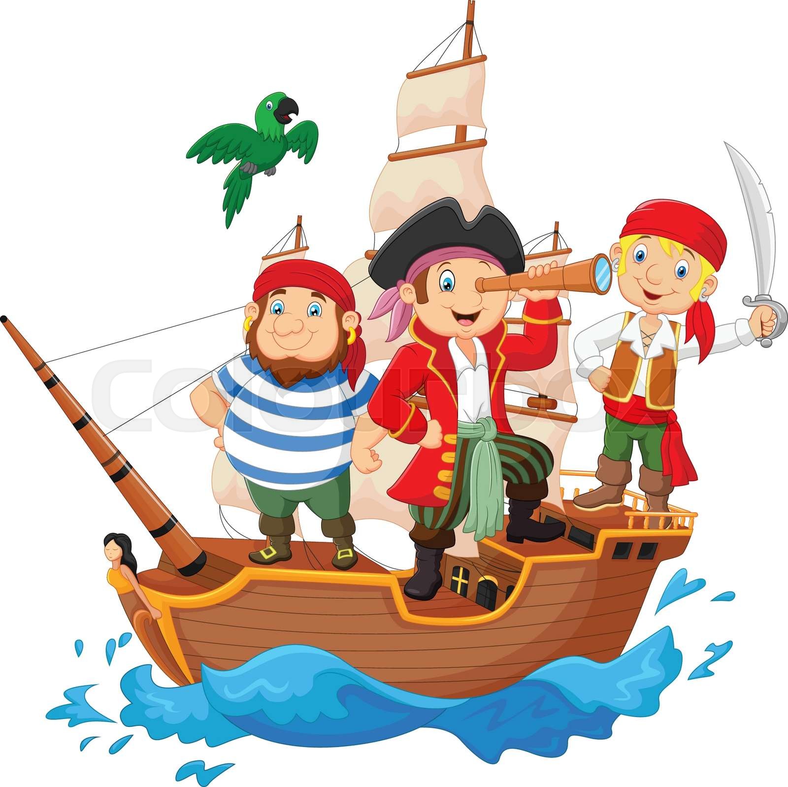 Cartoon little pirate was surfing the ocean | Stock vector | Colourbox