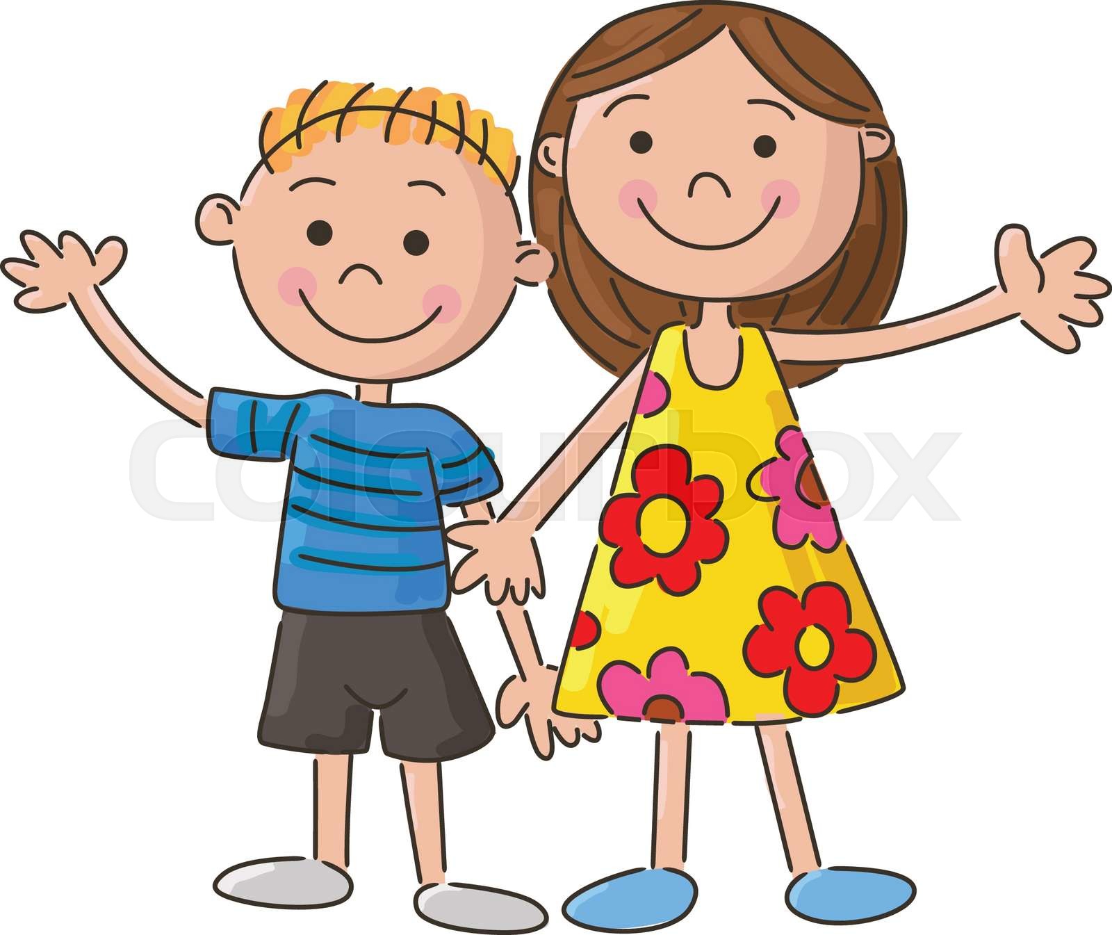 Cartoon little kids holding hand | Stock vector | Colourbox