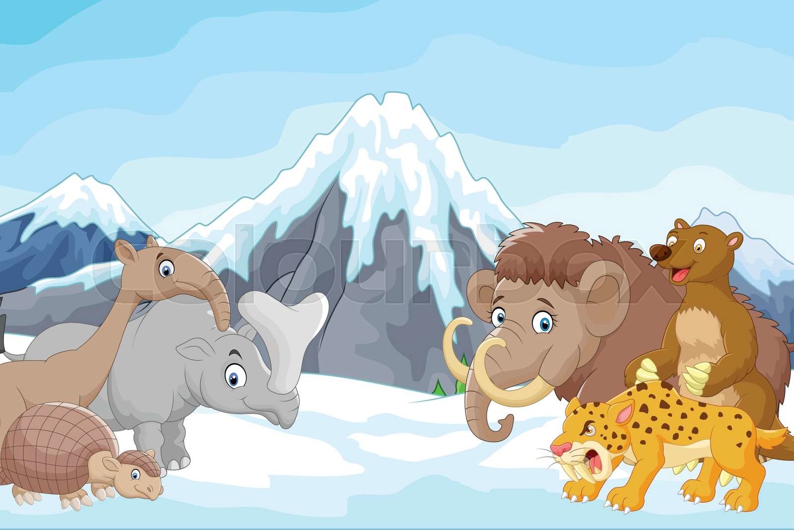 Cartoon Collection of ice age animals | Stock vector | Colourbox