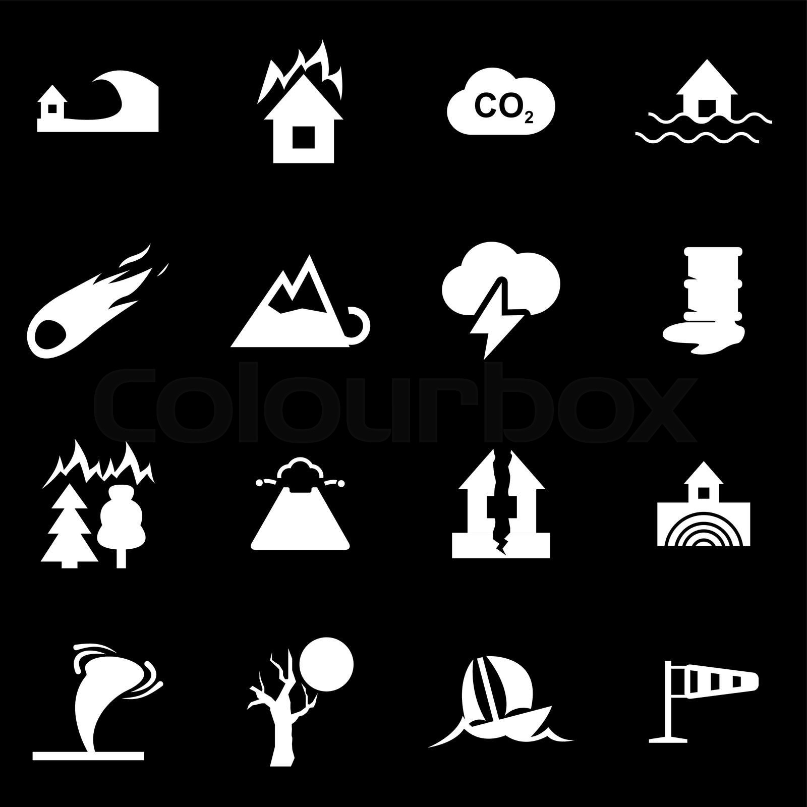 Vector black disaster icon set | Stock vector | Colourbox