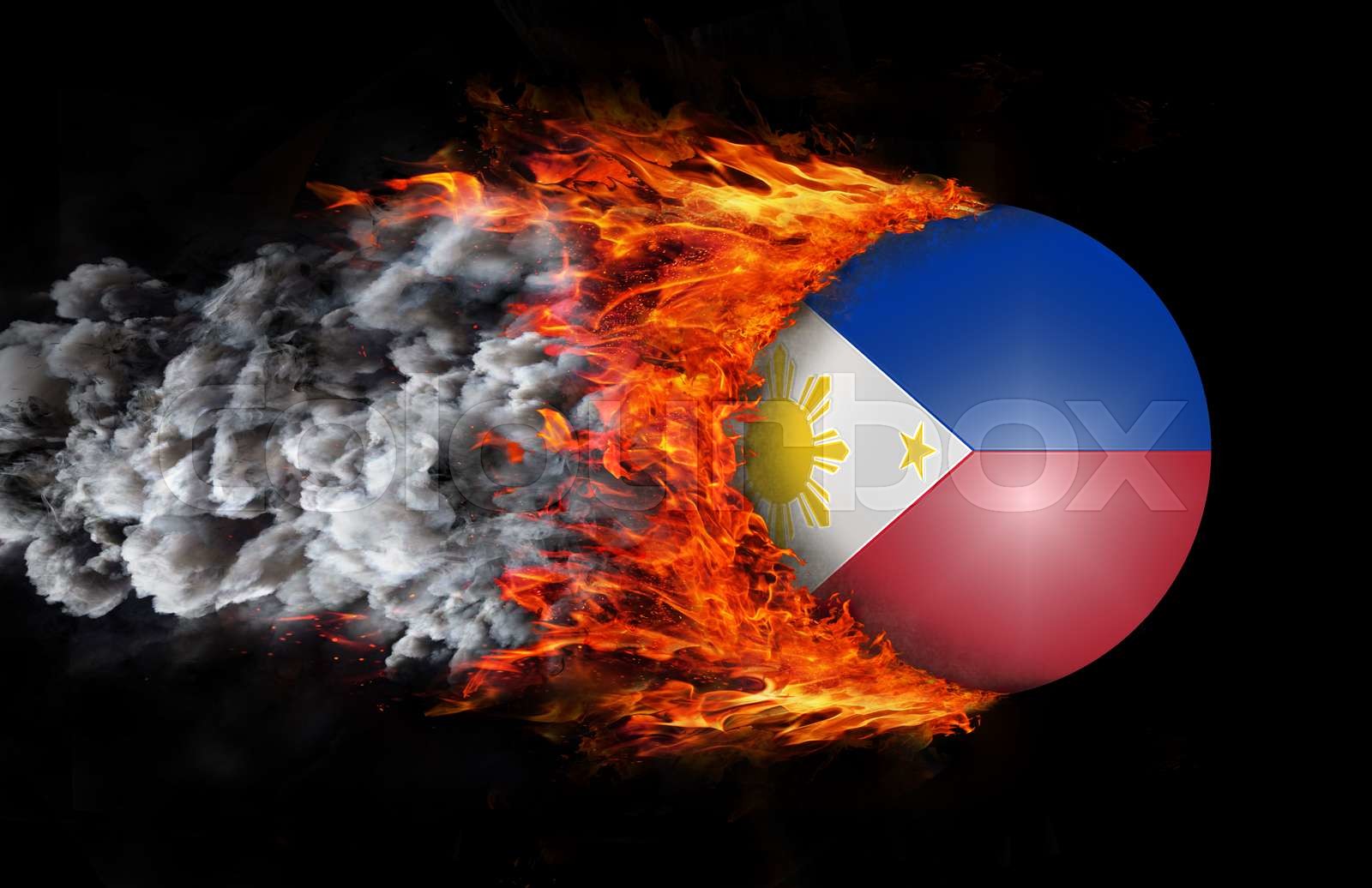 Flag with a trail of fire and smoke - Philippines | Stock image | Colourbox