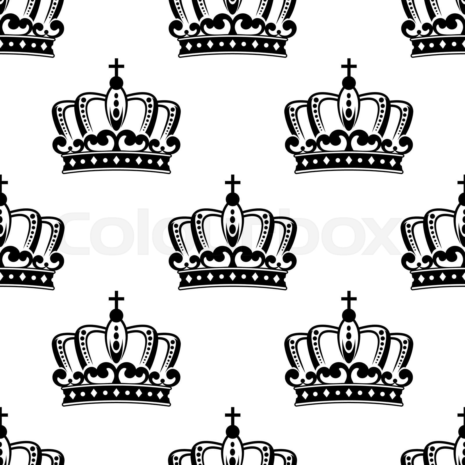 Black and white royal crown seamless pattern | Stock vector | Colourbox