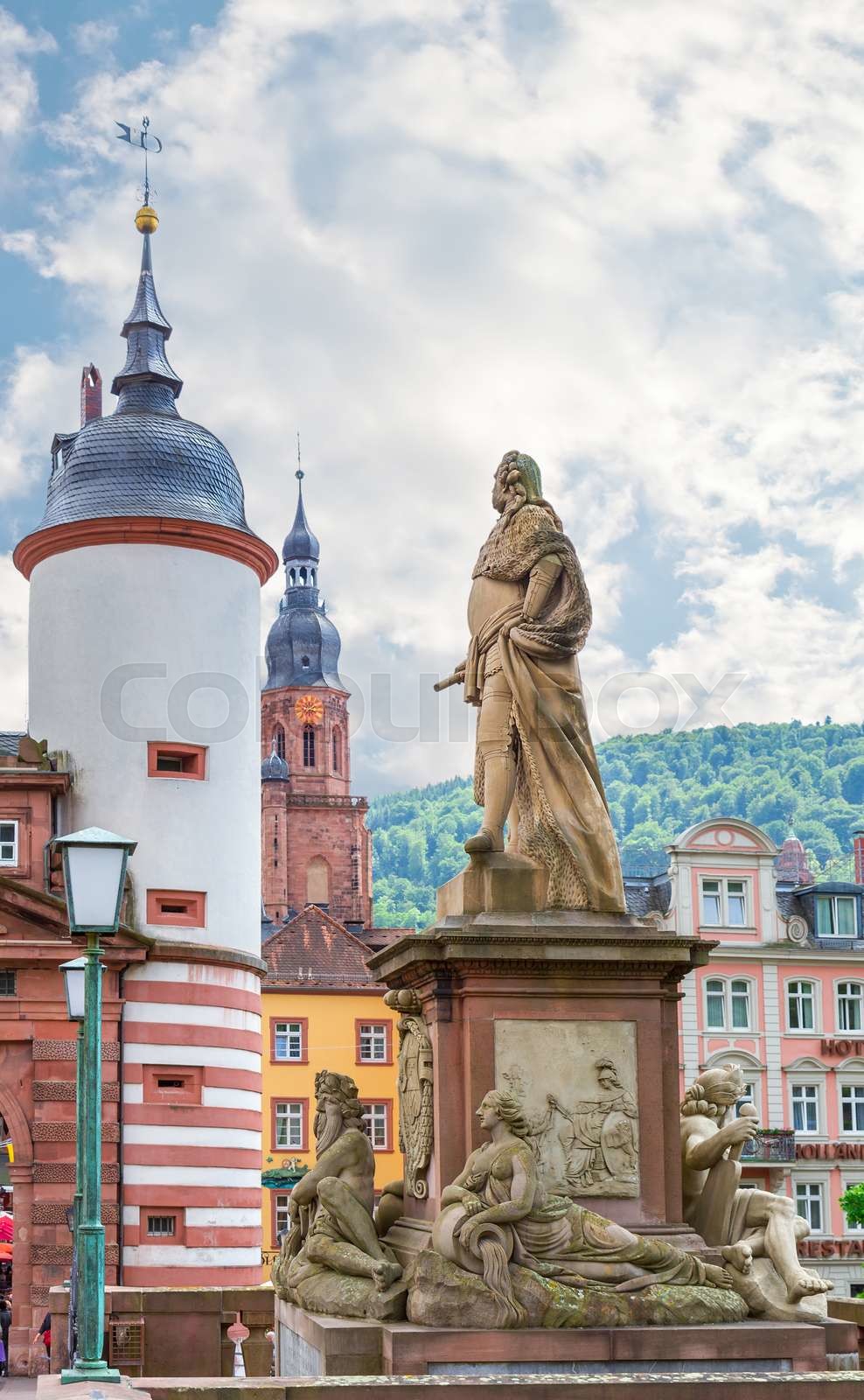The monument of "Karl Herzog" Heidelberg of the west gate of old bridge ...