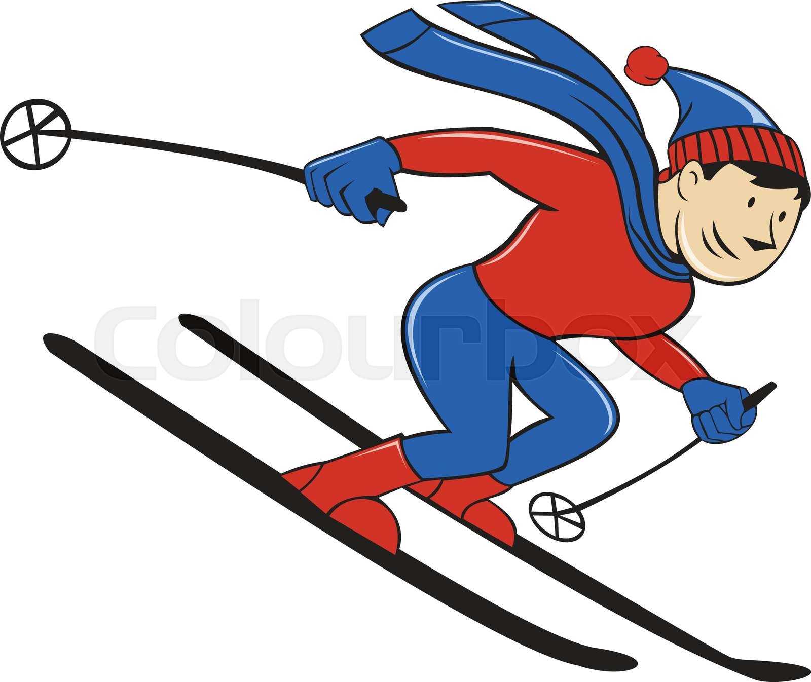 Skier Skiing Side Isolated Cartoon | Stock vector | Colourbox