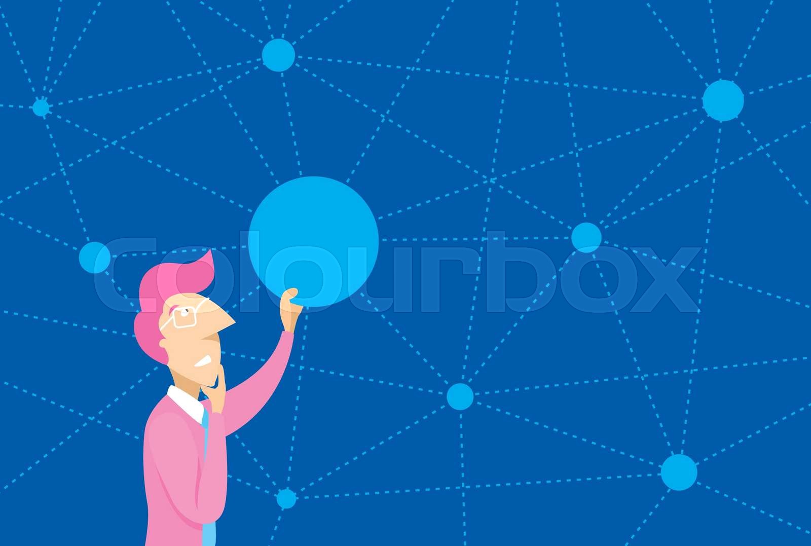 Man Connecting Dots On Complex Network Stock Vector Colourbox