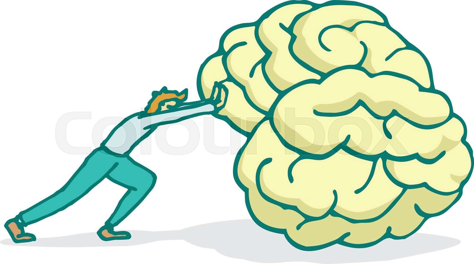 Man pushing a huge brain forward | Stock vector | Colourbox