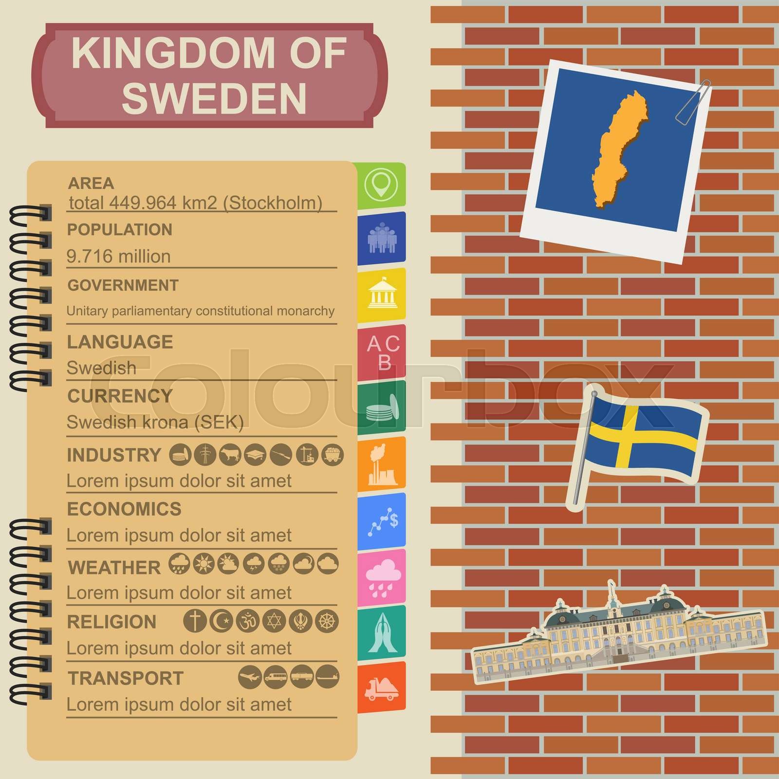 Sweden infographics, statistical data, sights | Stock vector | Colourbox