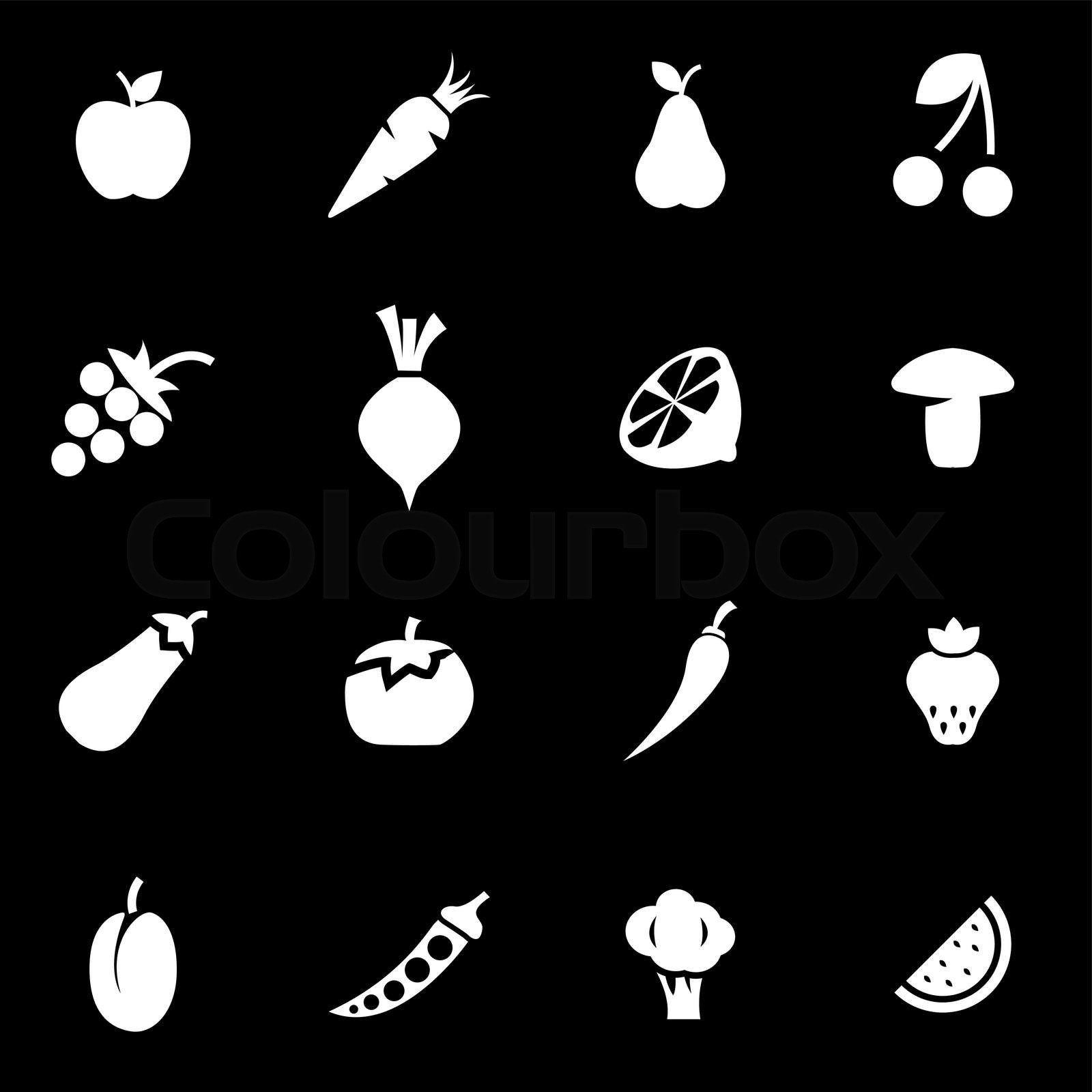 Vector white fruit and vegetables icon set | Stock vector | Colourbox