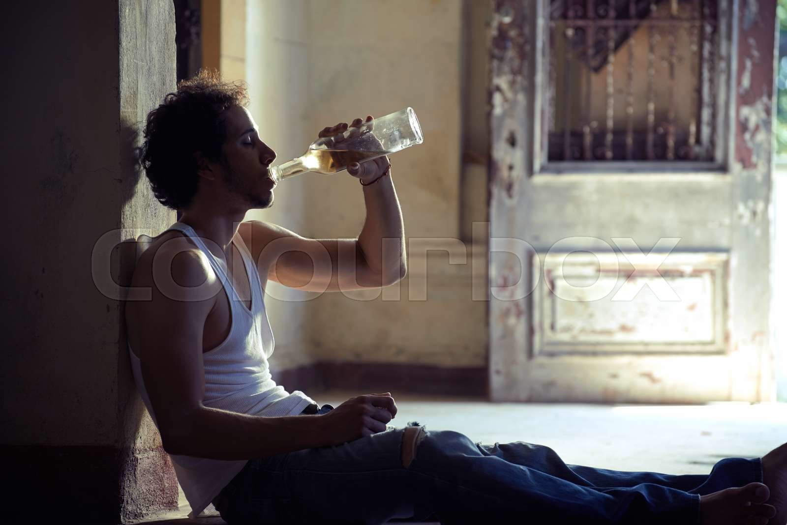 Portrait of drunk male alcoholist drinking whiskey | Stock image ...