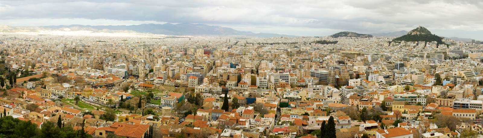Panoramic bird's eye view of Athens from Akropolis hill | Stock image ...