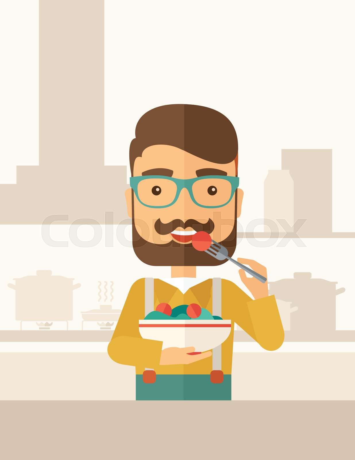 Hungry man eating. | Stock vector | Colourbox
