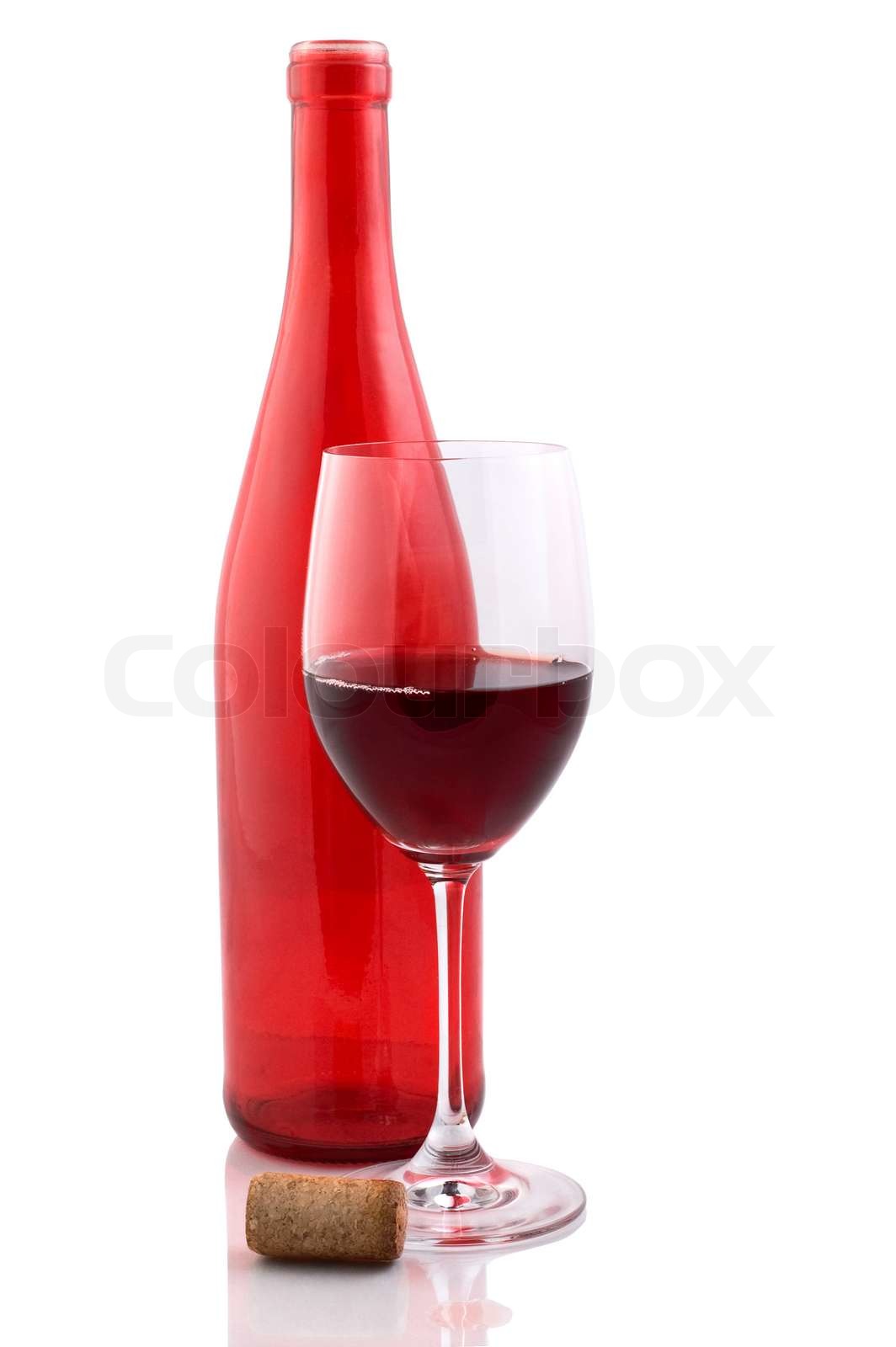 Rote Flasche und rote Flasche Rotwein und Glas Rotwein auf weiß ...