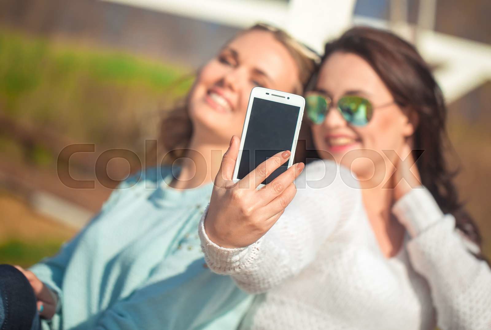 Two Girls Taking Selfie Stock Image Colourbox