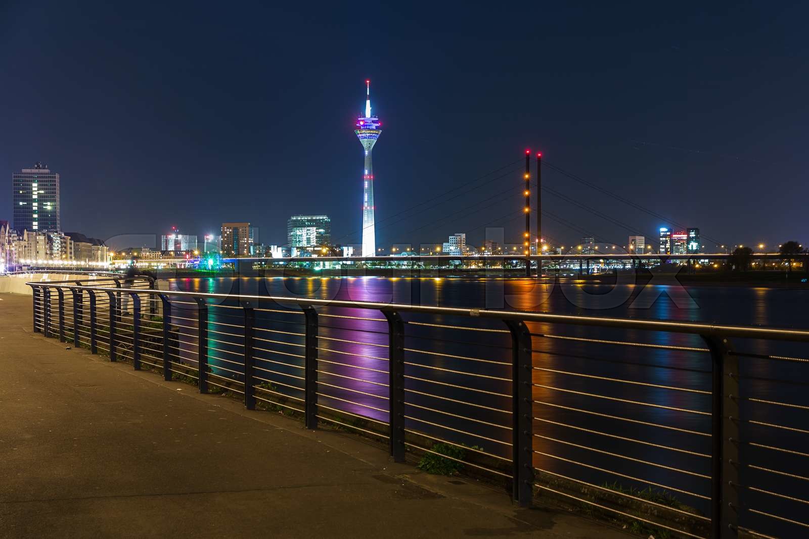 Dusseldorf rhine Promenade at night | Stock image | Colourbox