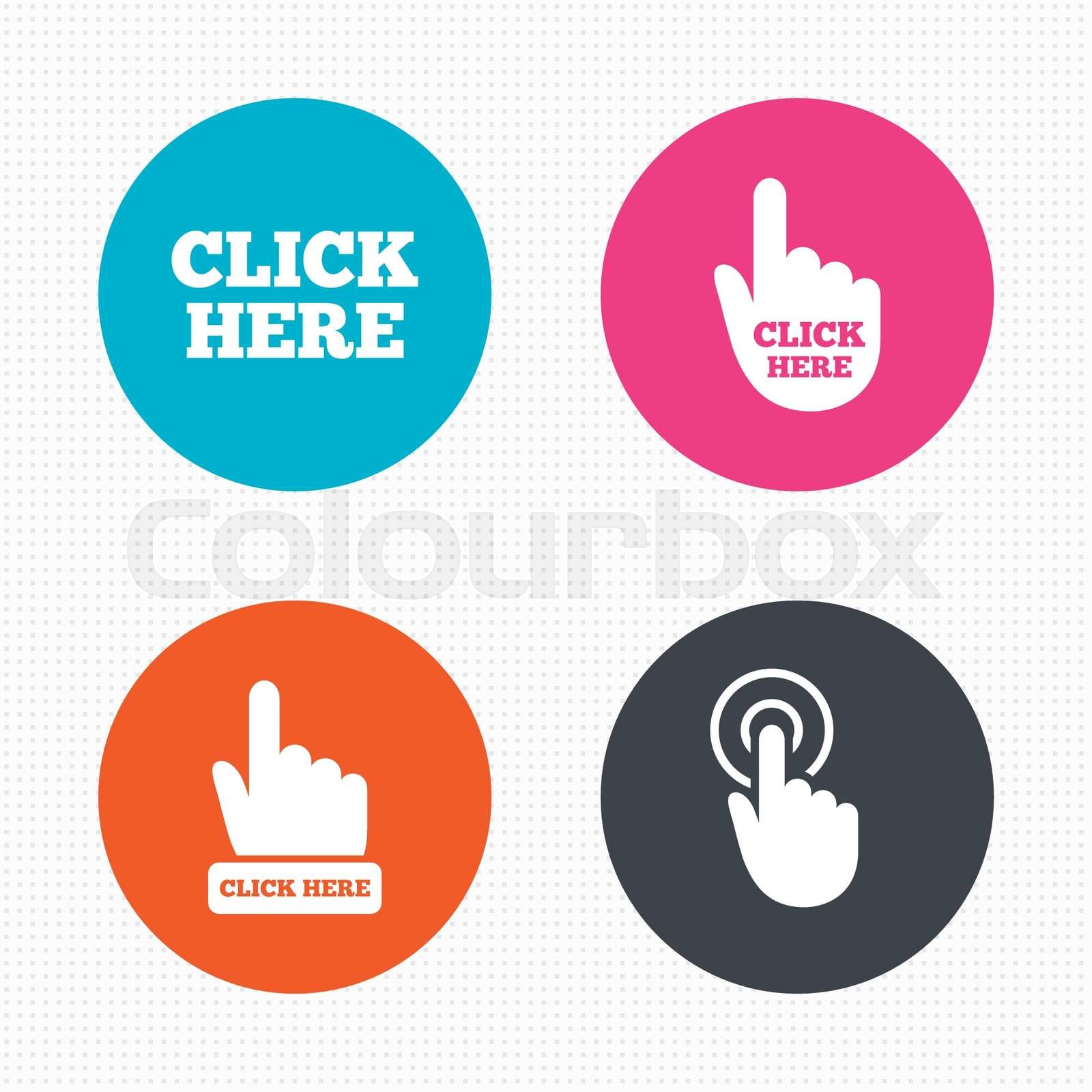 Click here signs. Hand press icons. | Stock vector | Colourbox