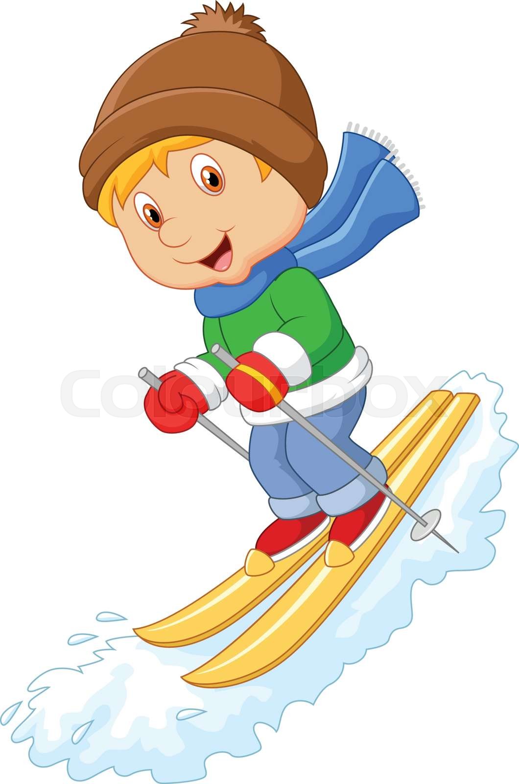 Cartoon alpine skier races extreme hill | Stock vector | Colourbox