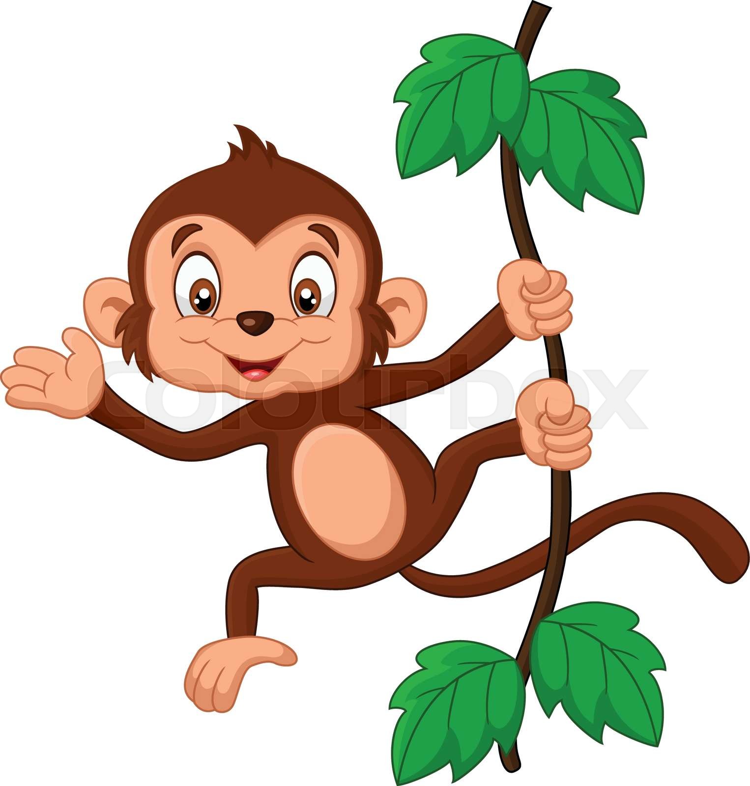 Cartoon baby monkey waving | Stock vector | Colourbox
