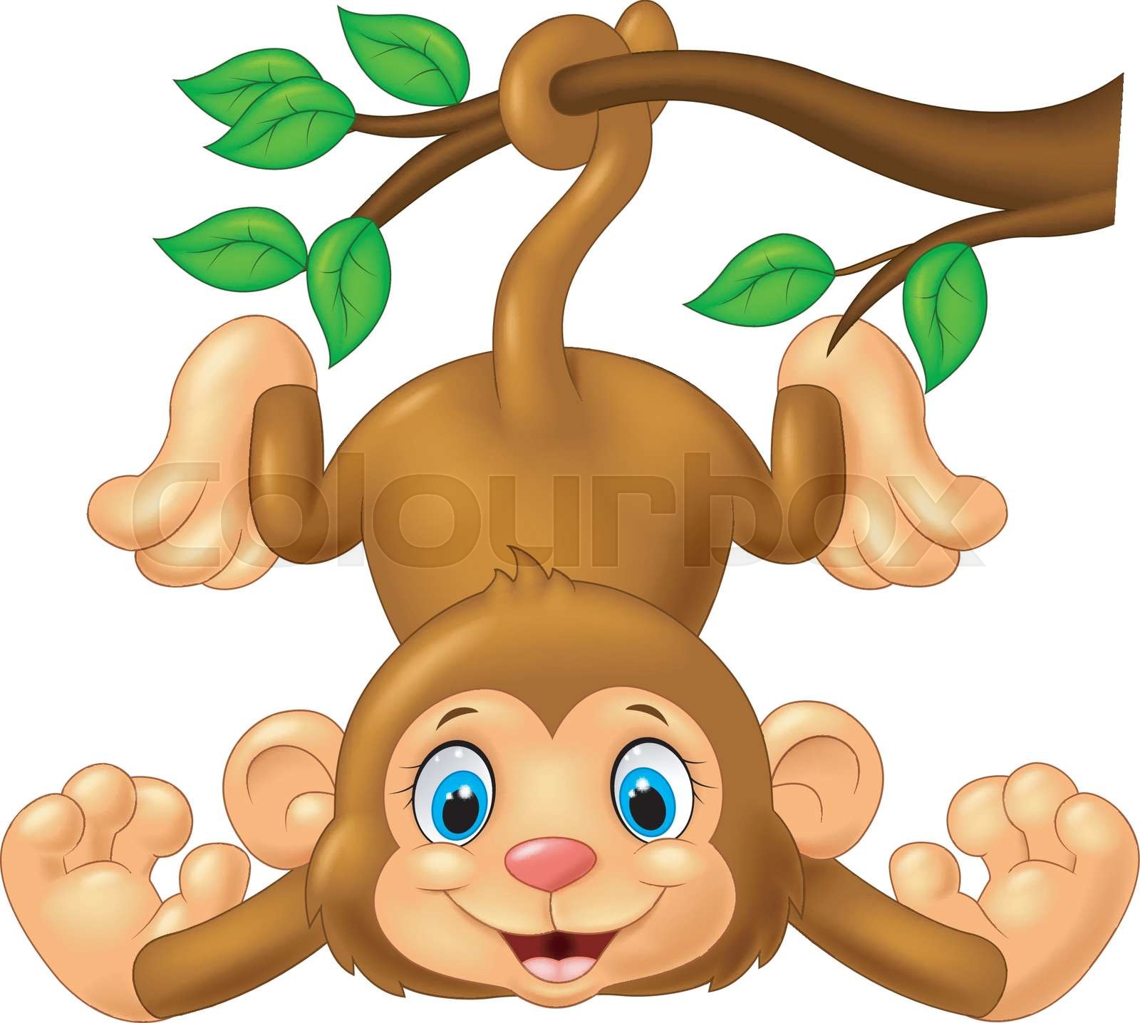 Cartoon cute monkey hanging on tree branch | Stock vector | Colourbox