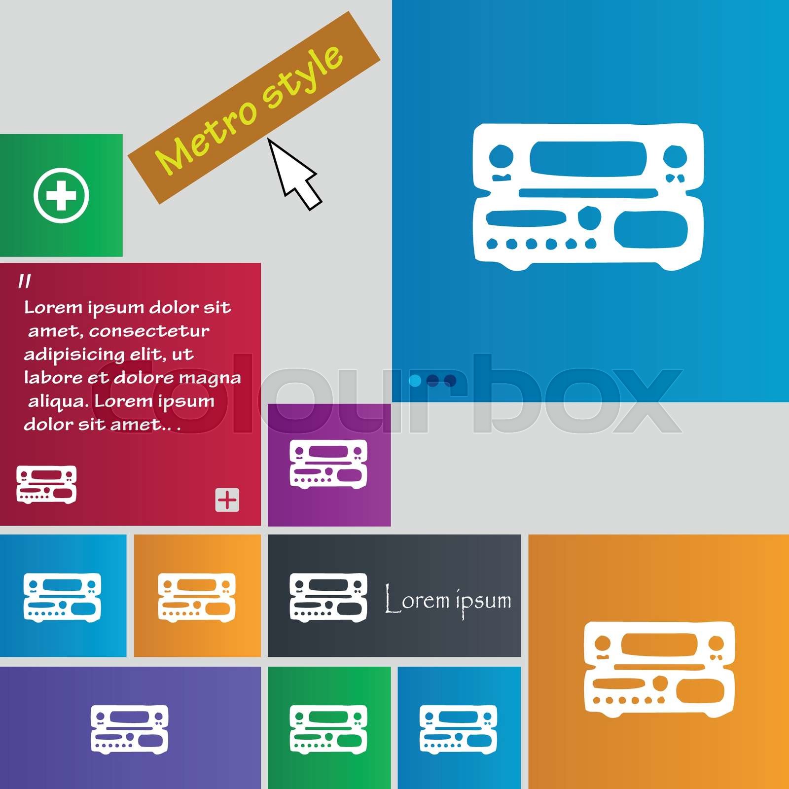 radio, receiver, amplifier icon sign. buttons. Modern interface website ...