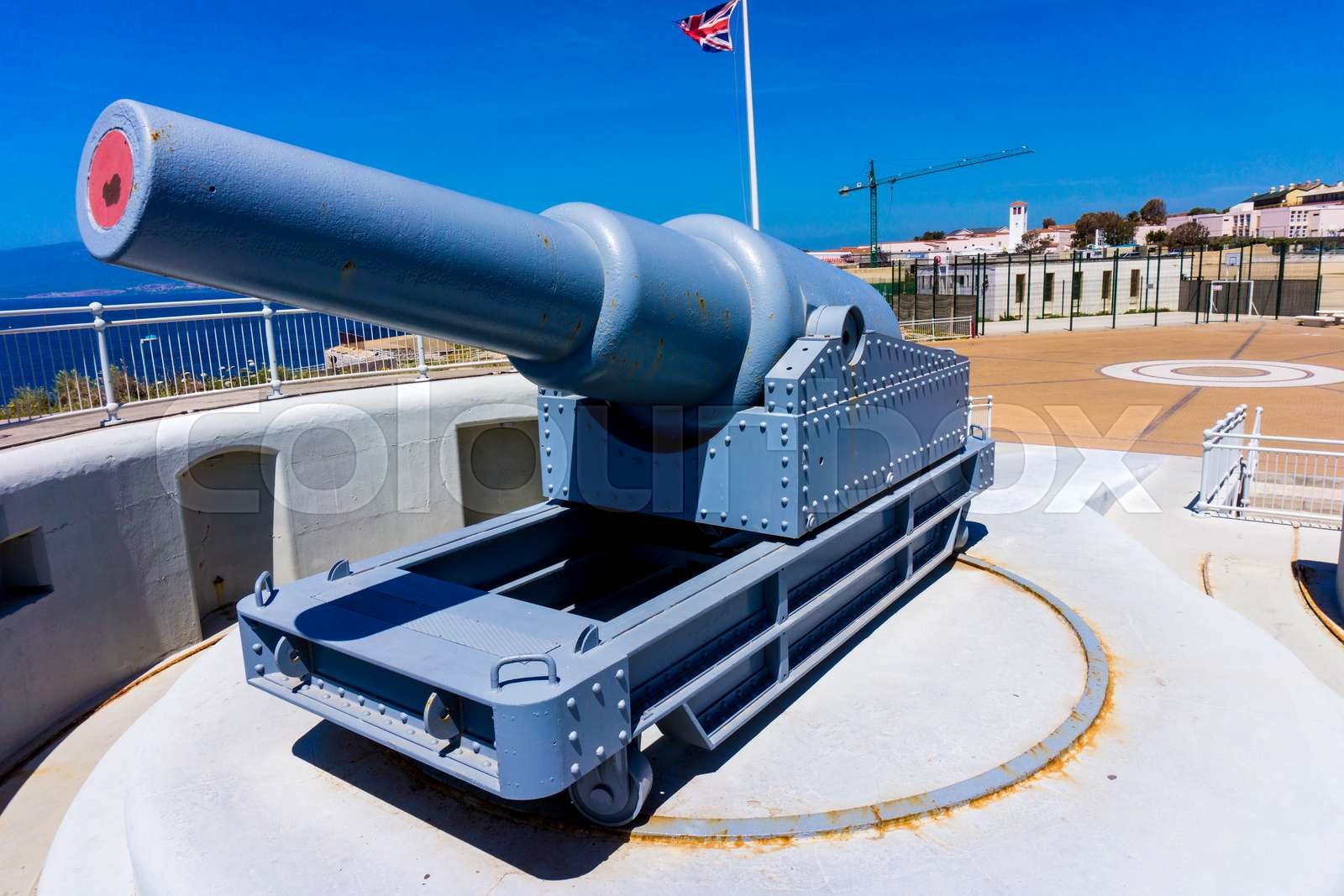 exhibit guns in Gibraltar. Rule Britannia. Old cannon installed at ...
