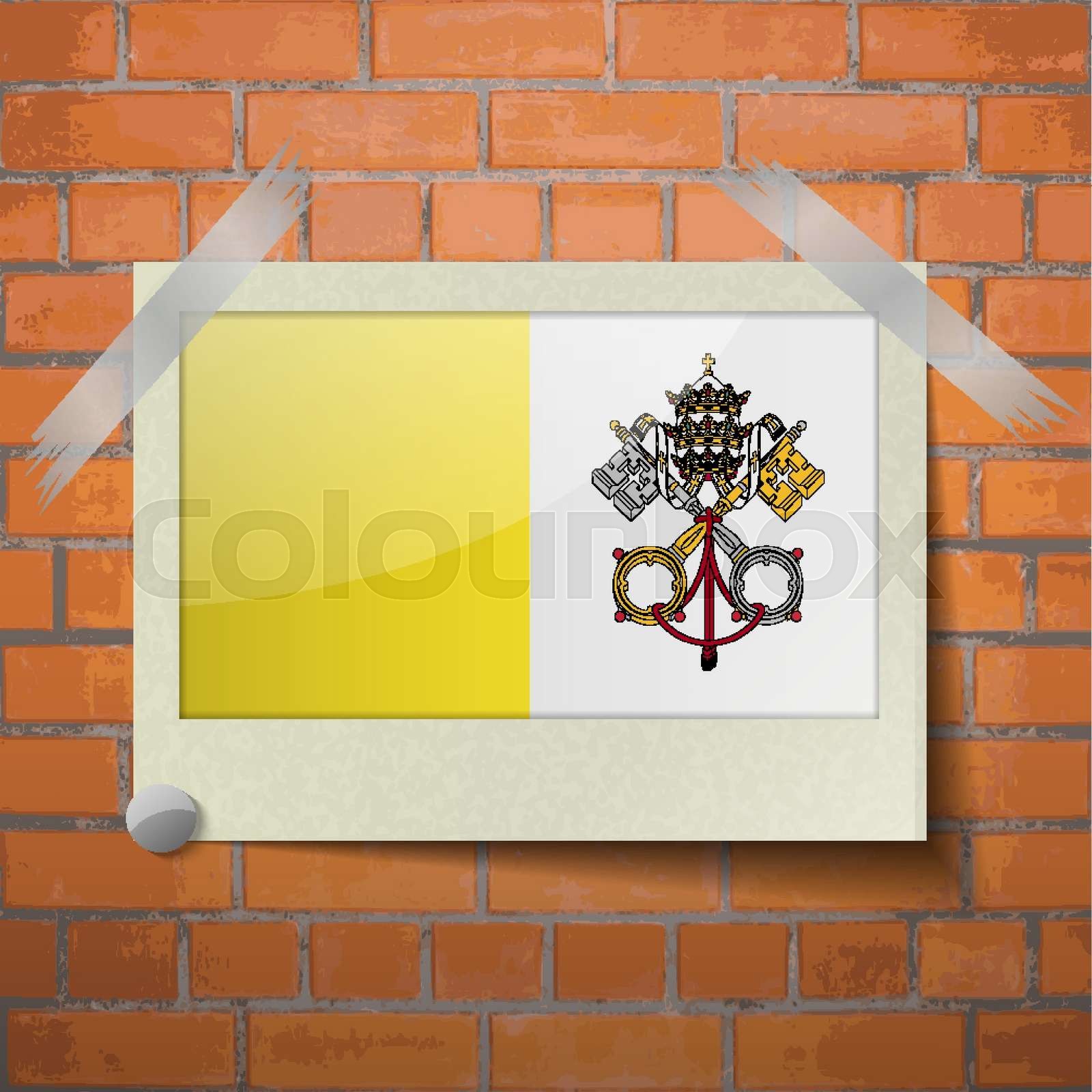 Flags Vatican CityHoly See scotch taped to a red brick wall | Stock ...