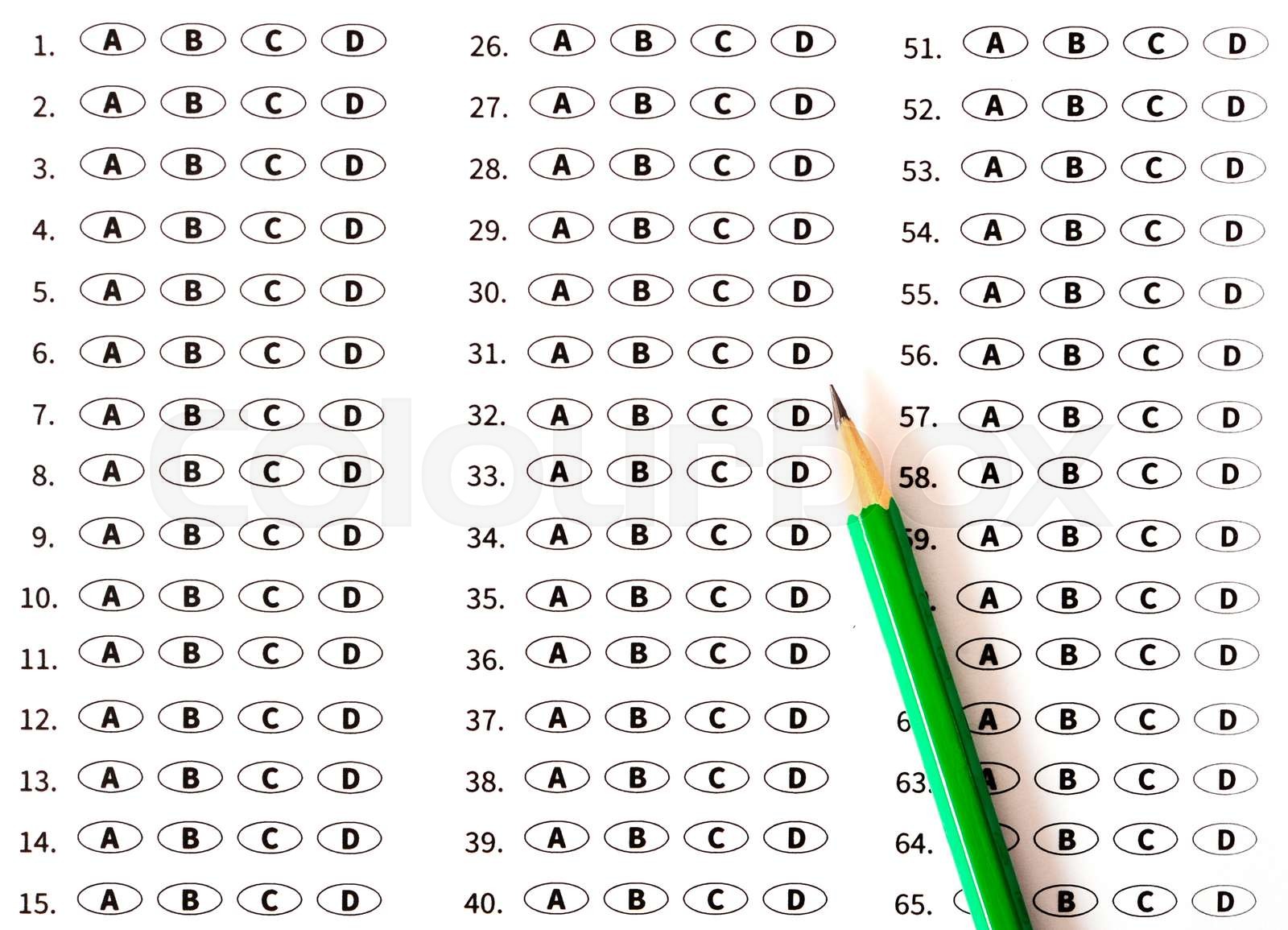 School and Education. Test score sheet with answers | Stock image ...