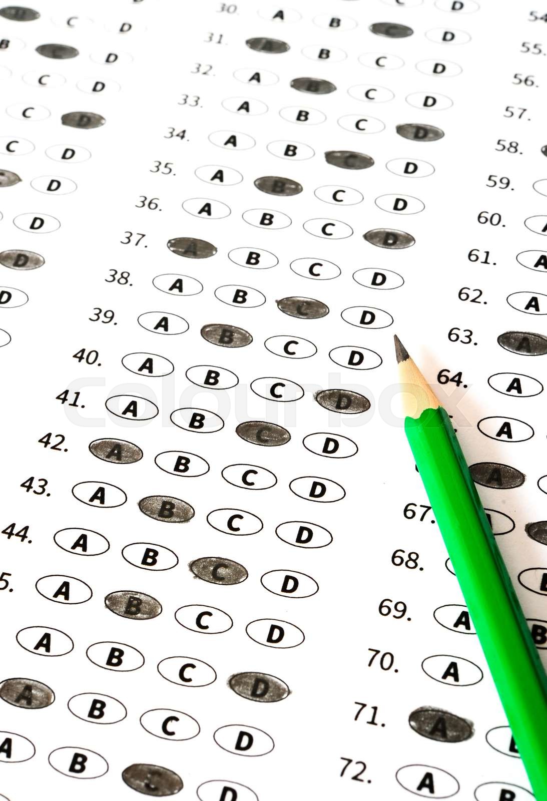 School and Education. Test score sheet with answers | Stock image ...