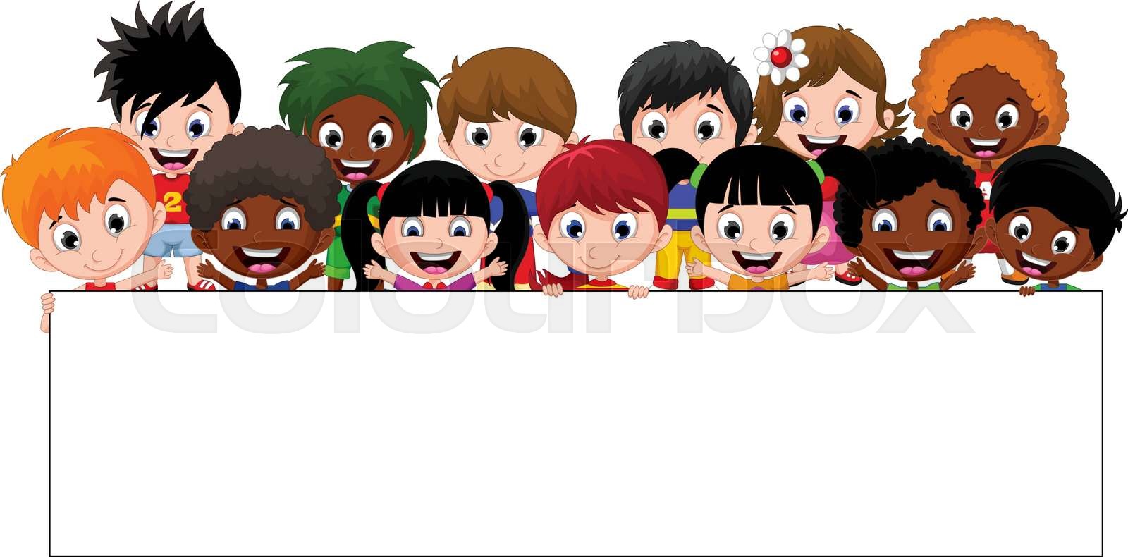 Cartoon kids holding a sign | Stock vector | Colourbox