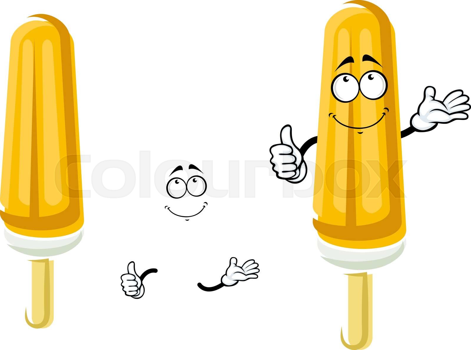 Cartoon orange popsicle on wooden stick | Stock vector | Colourbox