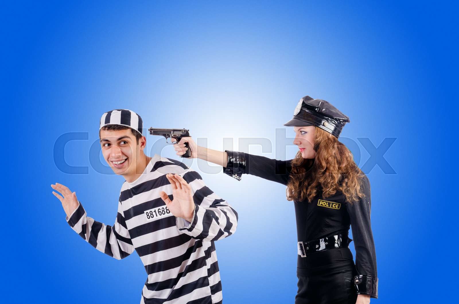 Police and prison inmate against the gradient | Stock image | Colourbox