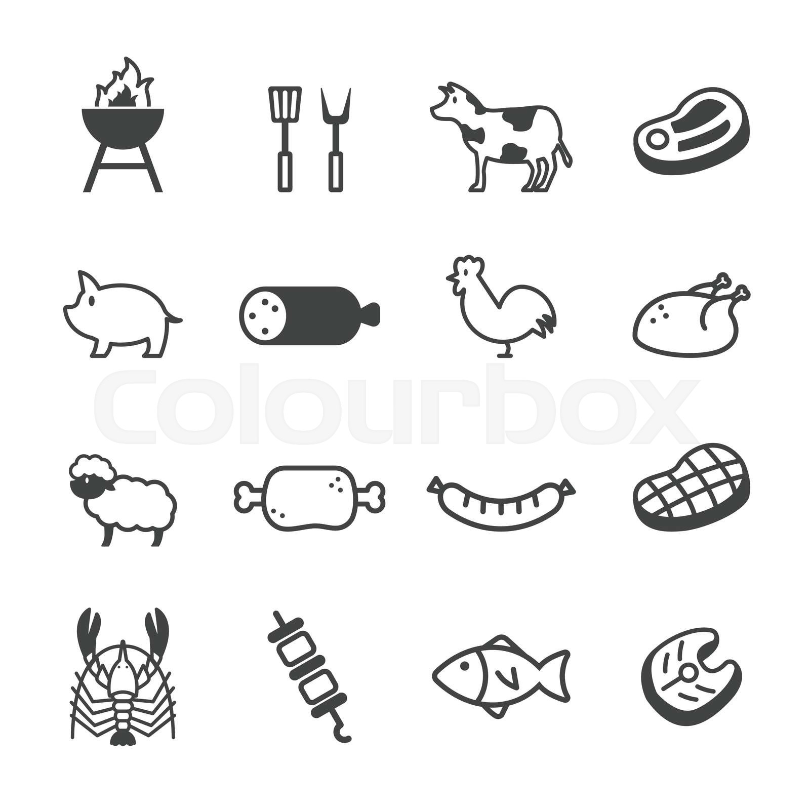 meat and grill icons | Stock vector | Colourbox