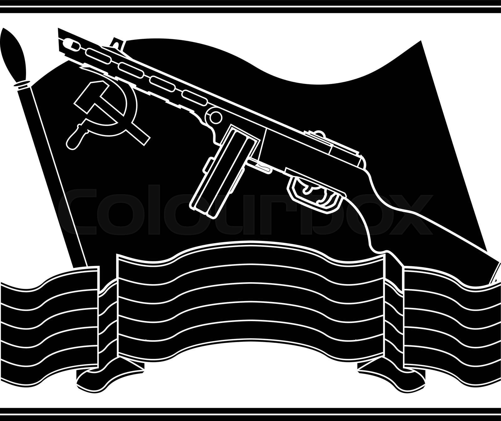 stencil of soviet machine gun and flag | Stock vector | Colourbox