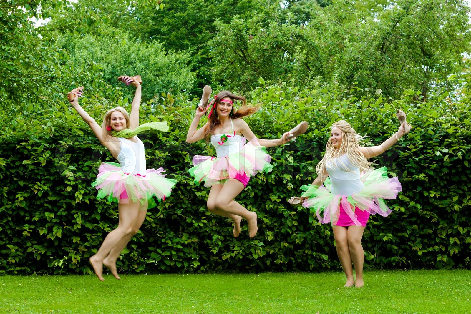 Group of friends jumping. Happy girls. Jumping Girls | Stock image ...