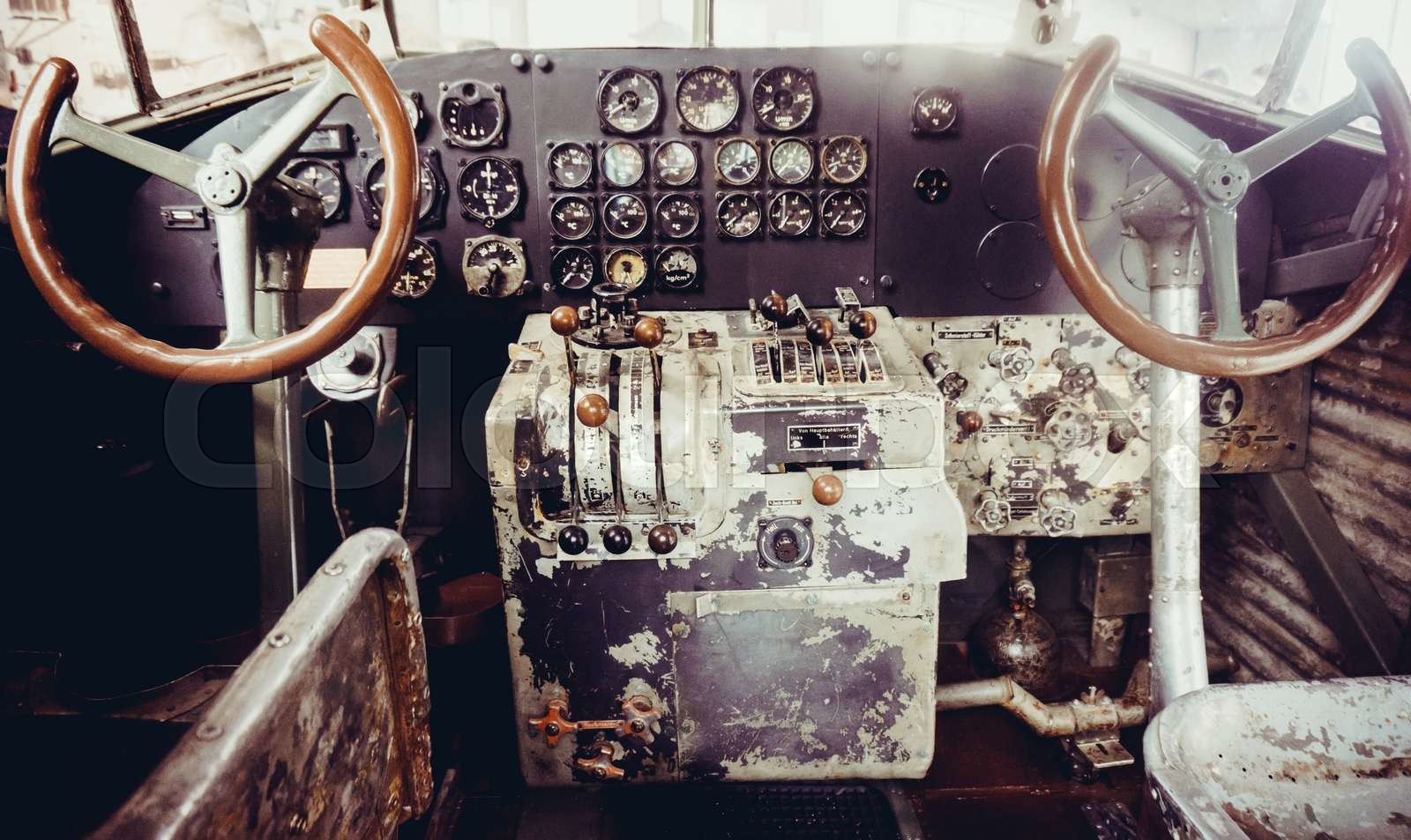 Plane cockpit. old aircraft interior - Stock Image - Everypixel