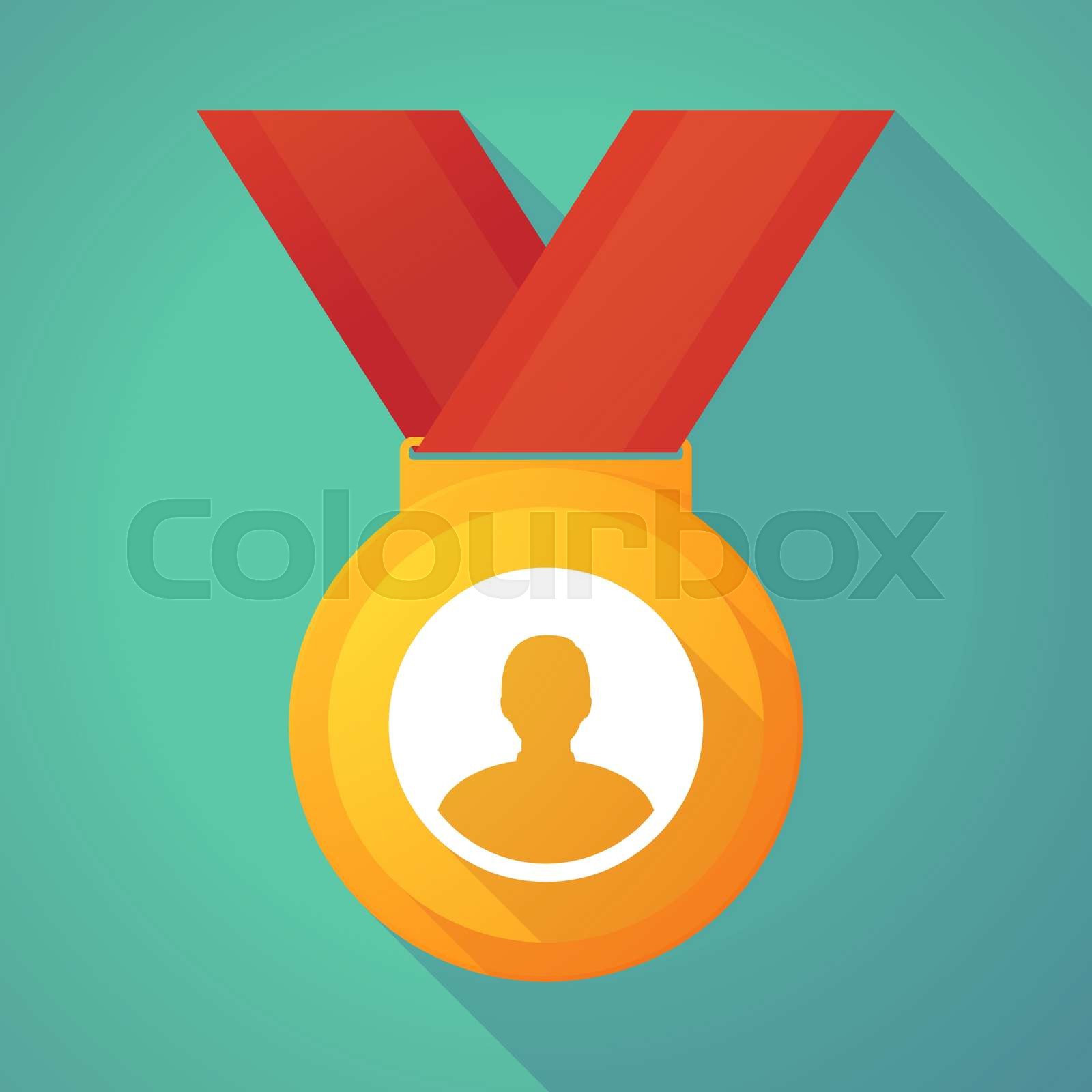 Long shadow gold medal with a male avatar | Stock vector | Colourbox