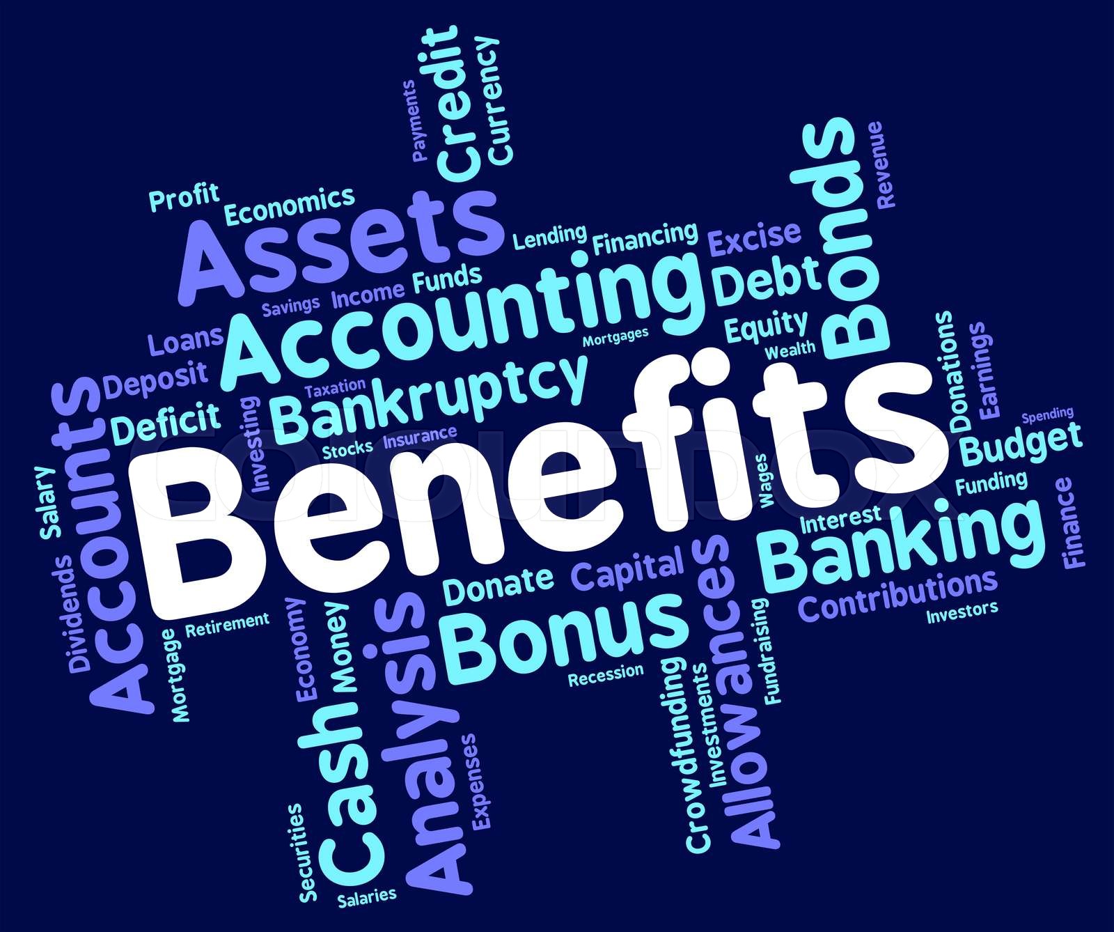 Benefits Word Shows Pay Text And Perk Stock Image Colourbox